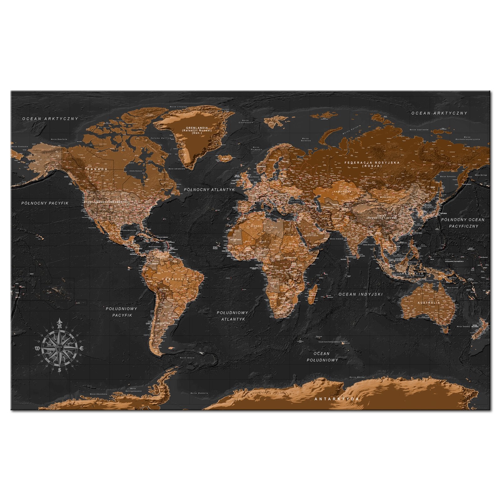Tableau Carte du monde marron (PL) - 120 x 80 cm | Leroy Merlin