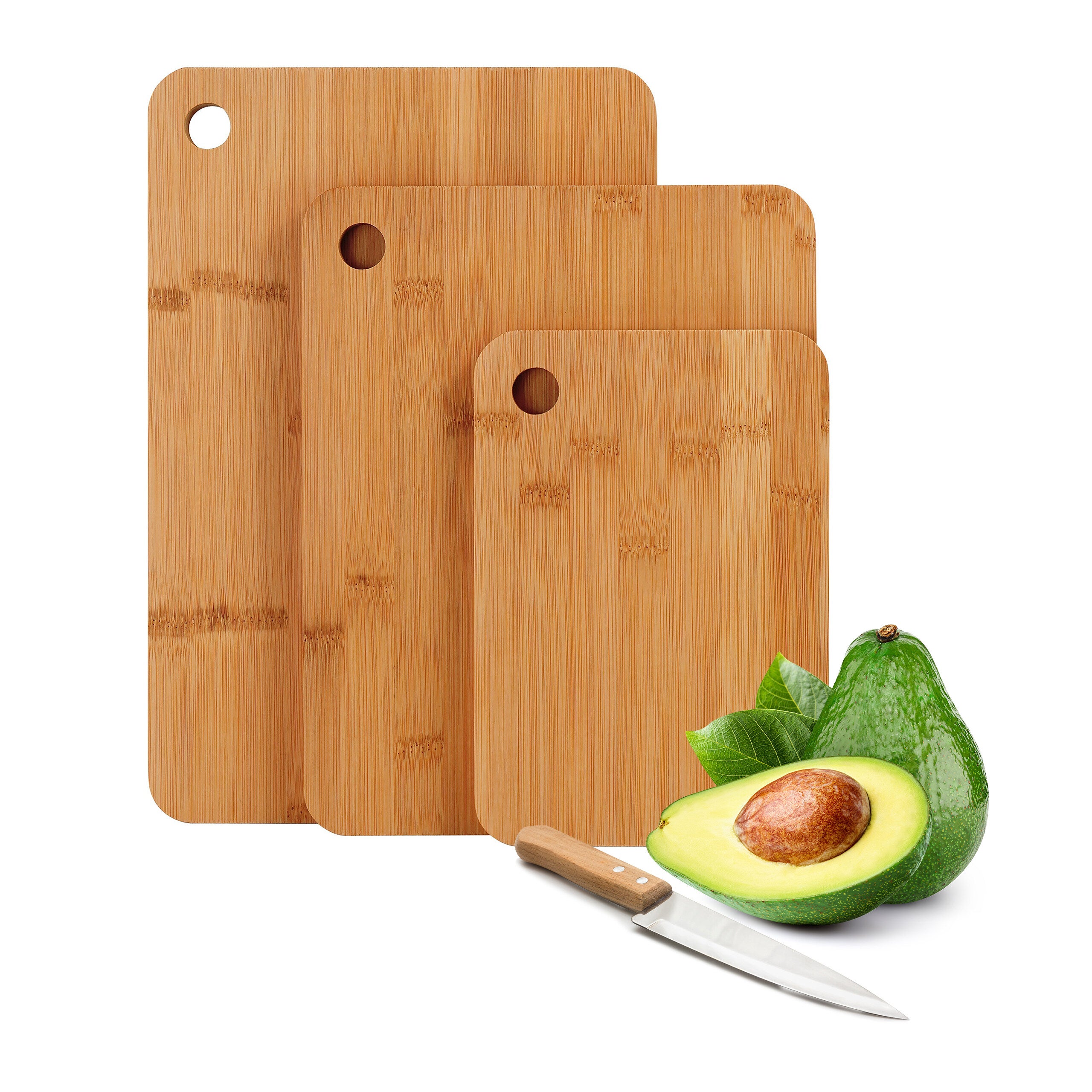Set de 3 tablas de cortar, bambú, tabla de cocina con agujero, 3 ...