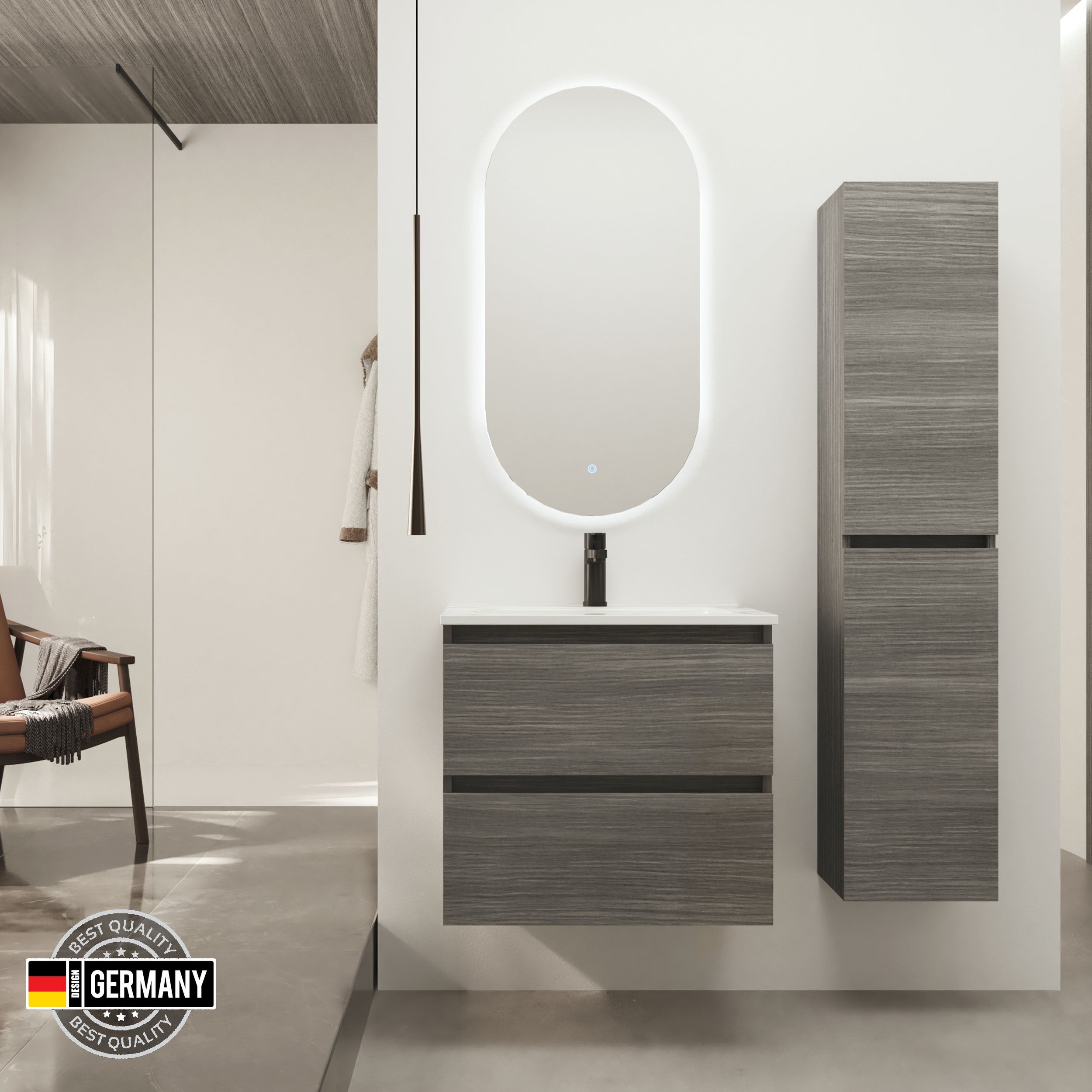 MEUBLE SALLE BAIN ALTENA SUSPENDU|60 CM GRAU|2 TIROIRS|ASSEMBLÉ|TGD ...