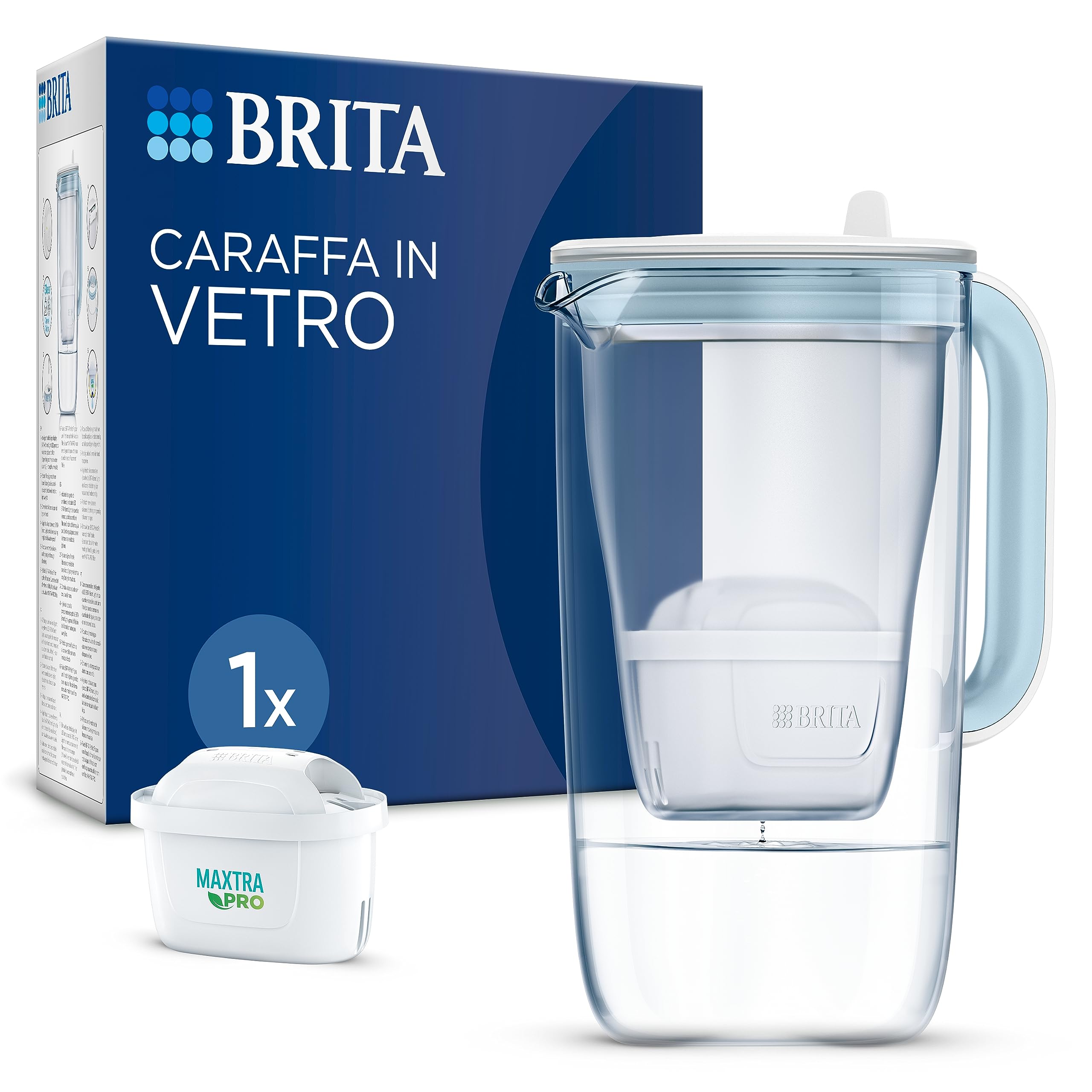 BRITA Caraffa filtrante vetro (2.5L) incl. 1x filtro BRITA MAXTRA PRO All-in-1 che riduce cloro ...