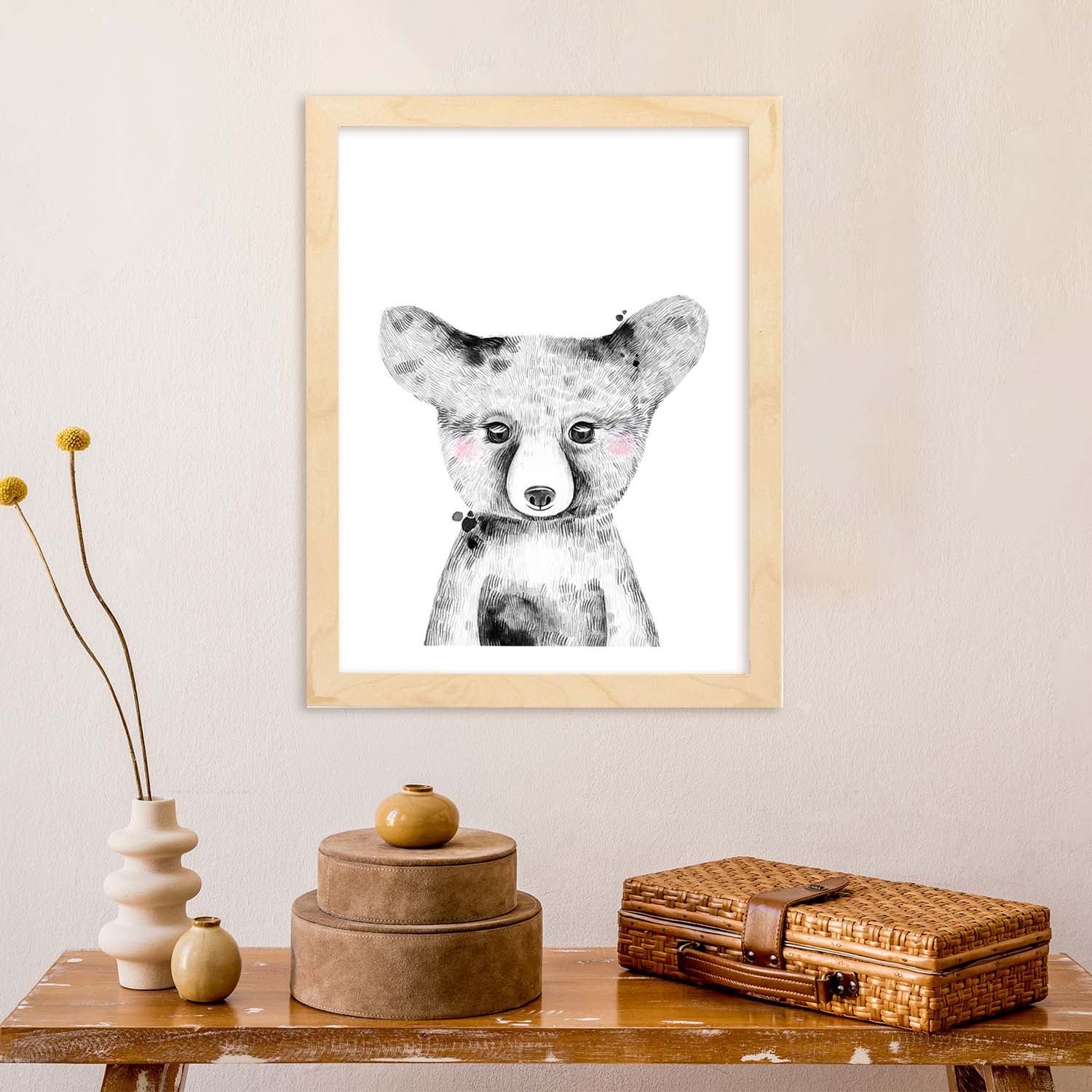 Lámina Infantil Oso Bebe En Blanco Y Negro Poster Animales Infantiles ...