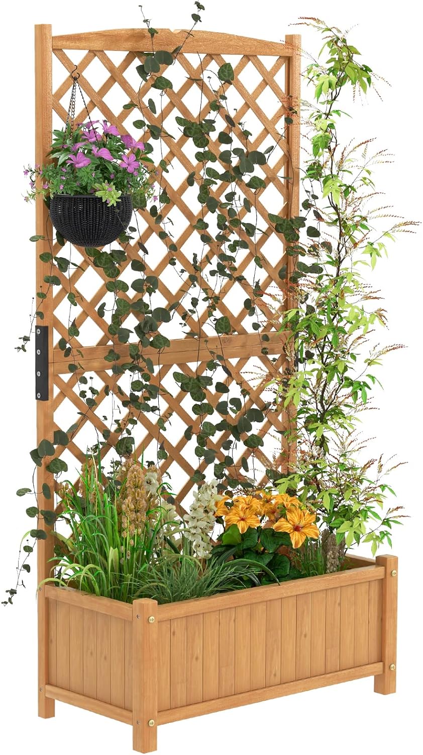 Jardinière avec Treillis 180 CM en Bois, 90 x 45 x 181 CM, avec Trou de ...