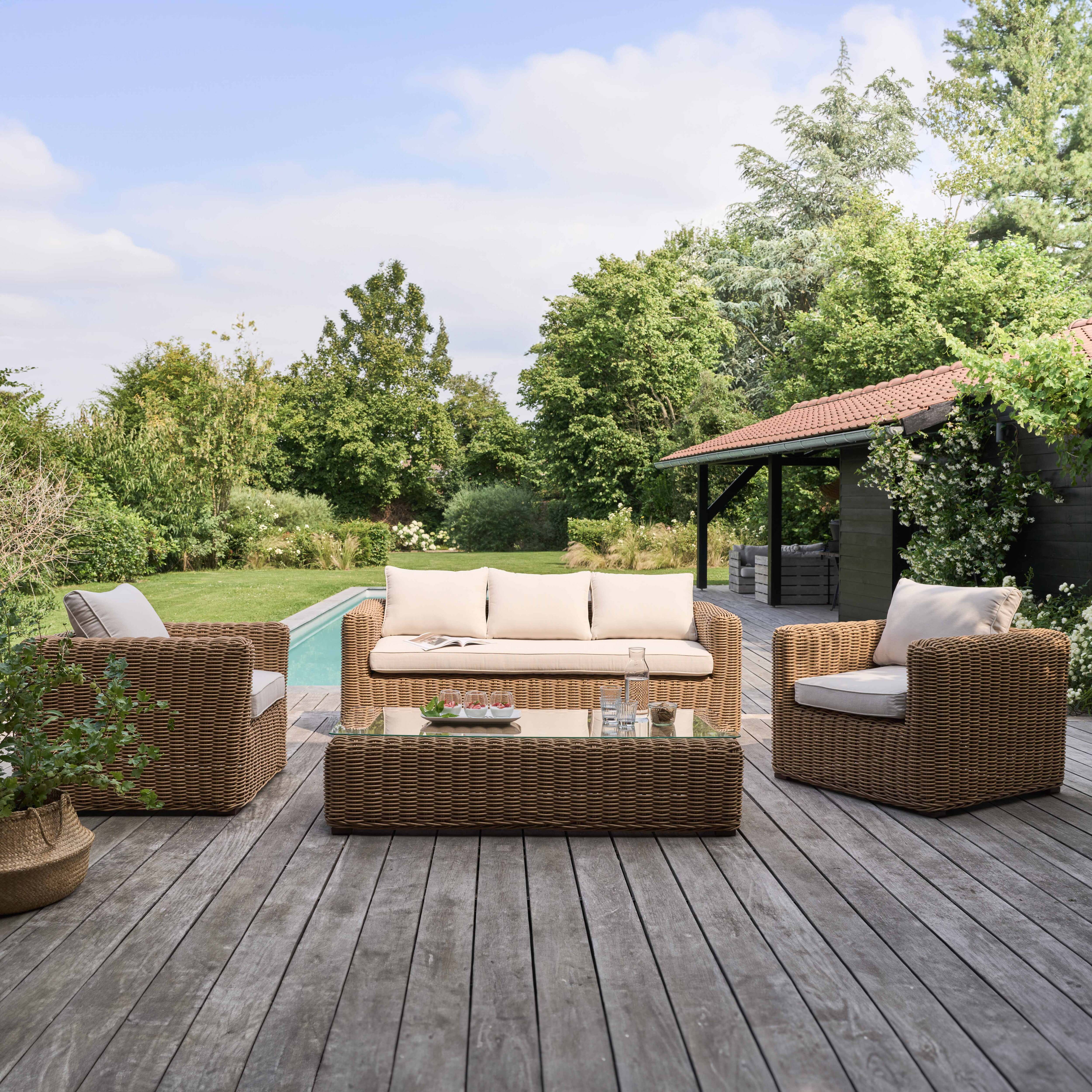 Salon de jardin 5 places en résine tressée écru | Leroy Merlin