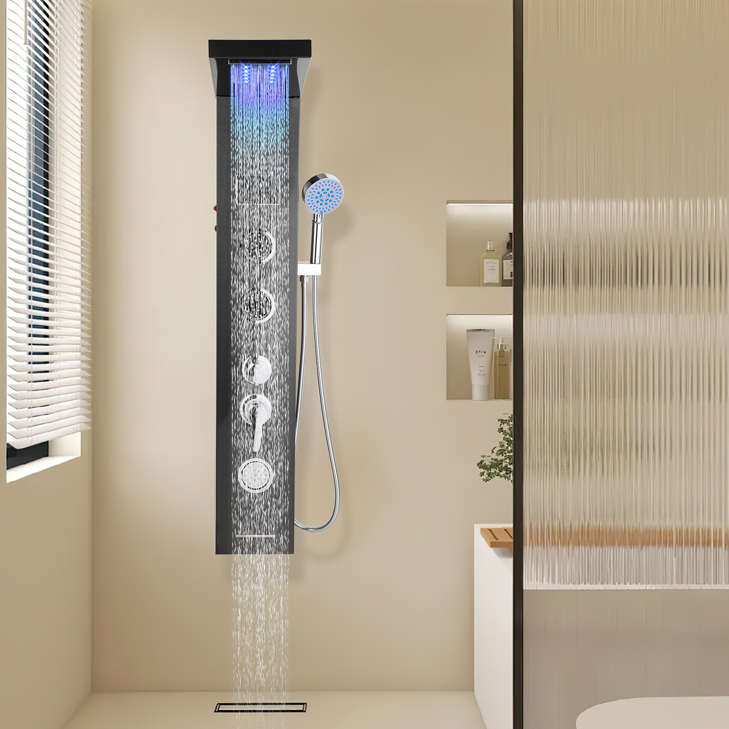 Panel de columna de ducha de hidromasaje con grifos, funciona 5 duchas ...