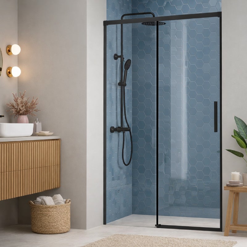Paroi de douche frontale NICOLETA fixe + coulissante (147-149,5 cm ...