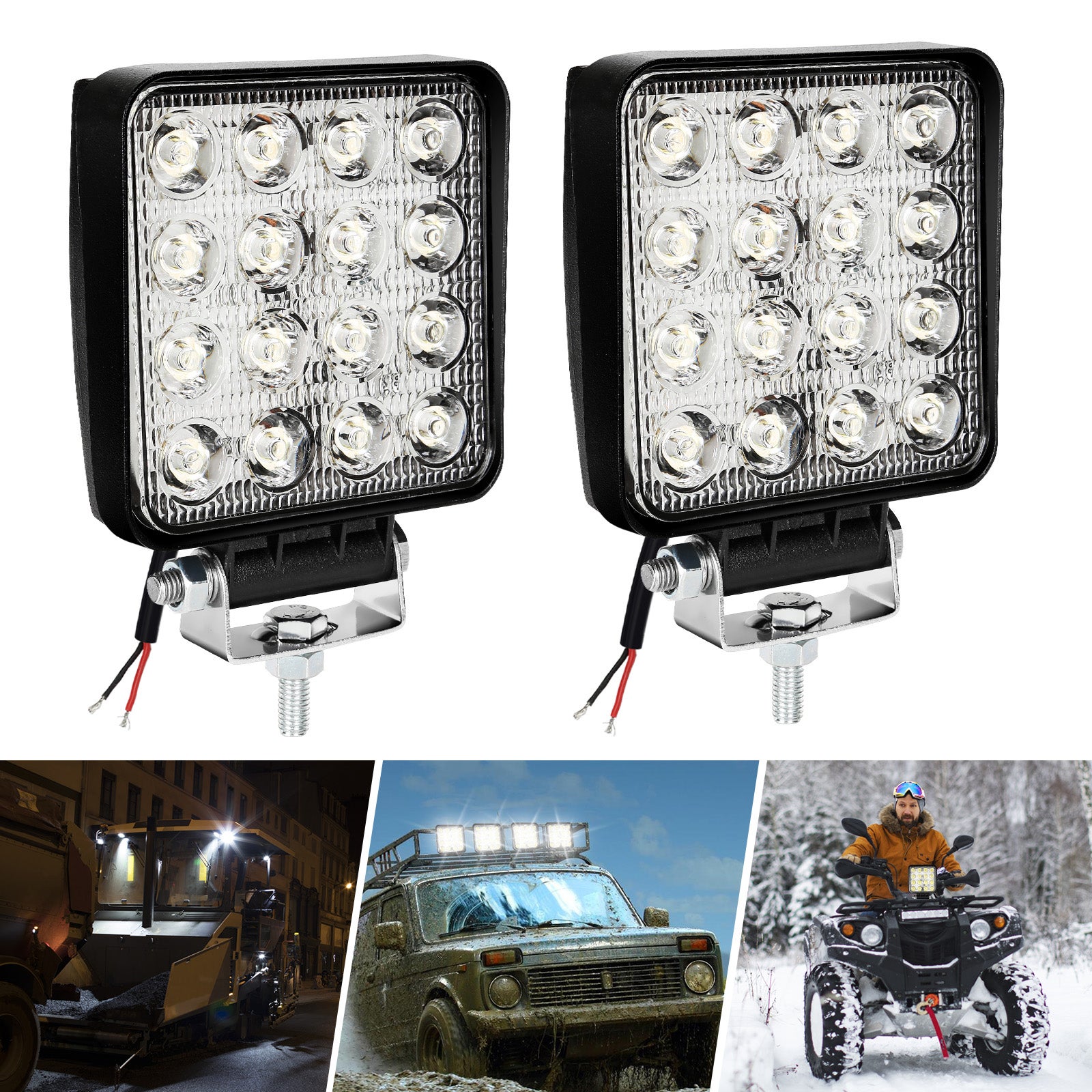 2x 48W Phare de Travail Carre a Leds DC 12V-24V Quad Camion Bateau ...