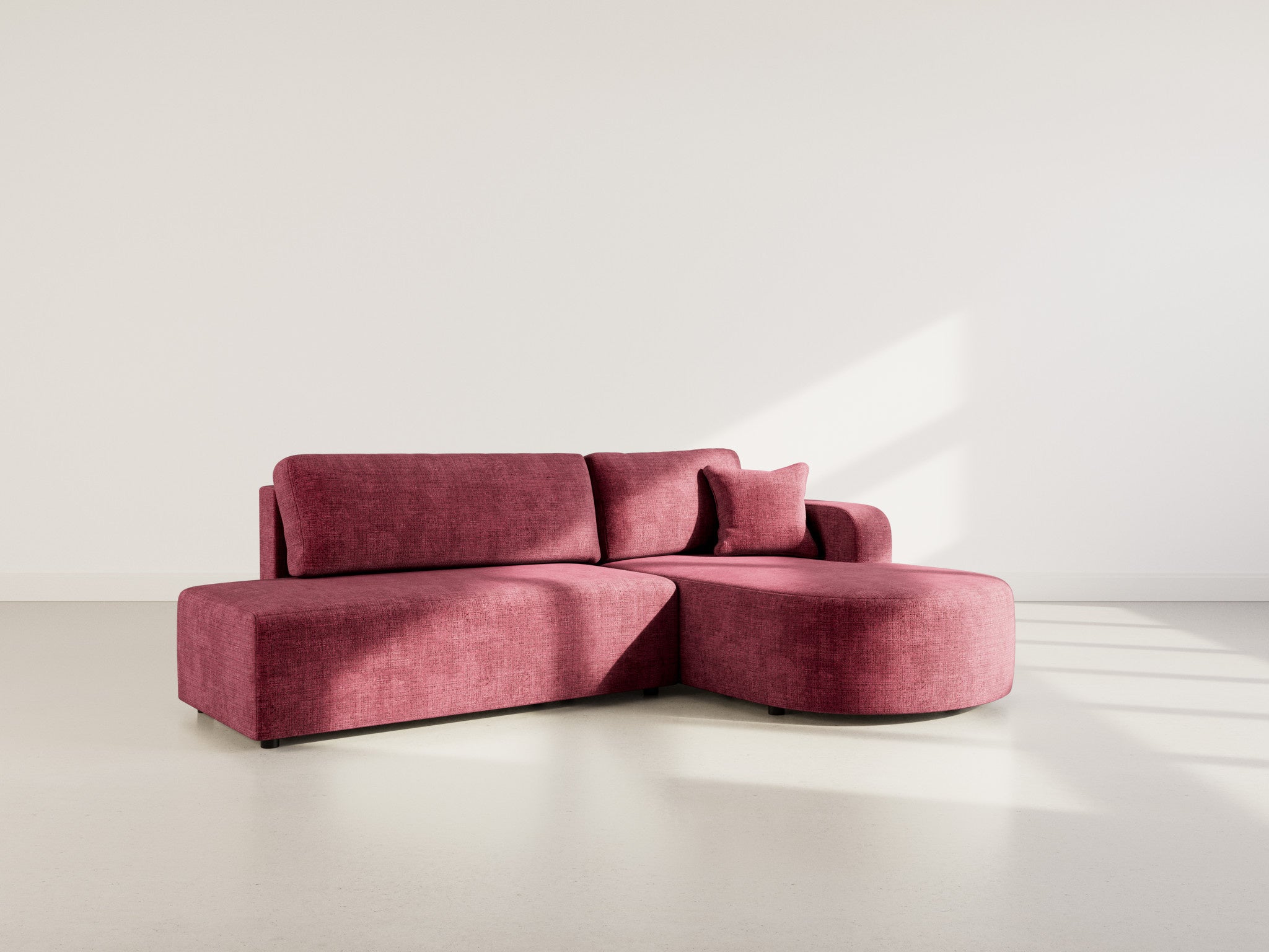 Canapé d'angle droit convertible 4 places en velours texturé prune ...