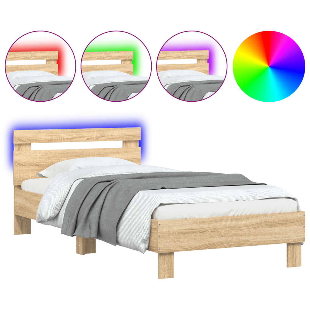 Cama individual | Cama para adultos | Estructura de cama cabecero luces ...