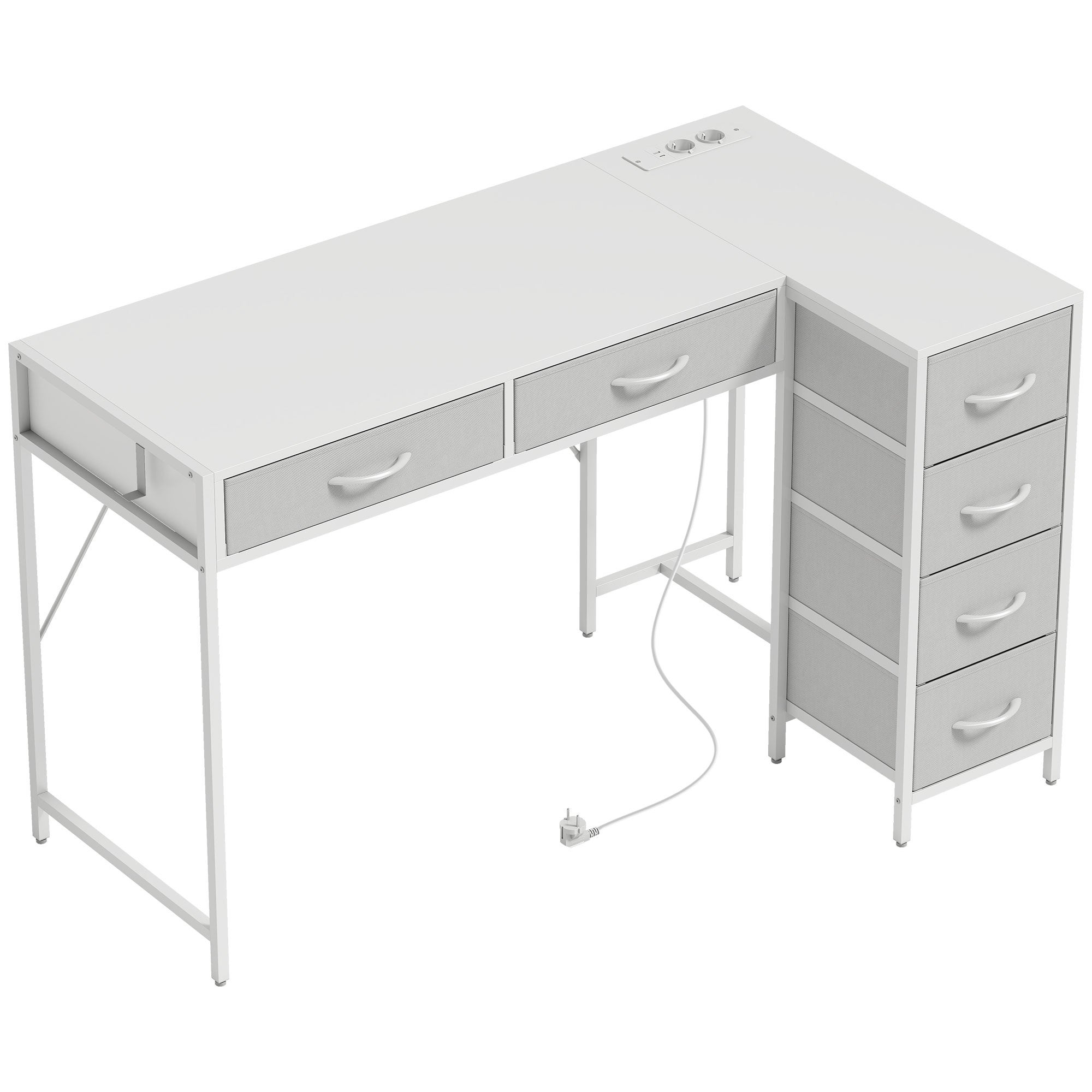 Bureau d'angle HOMCOM, mélaminé bois, acier blanc, 126 x 48 x 80 cm ...