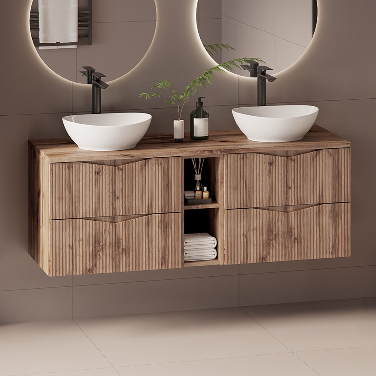 Mueble lavabo doble 140cm 2 compartimientos Tao Madera | Leroy Merlin
