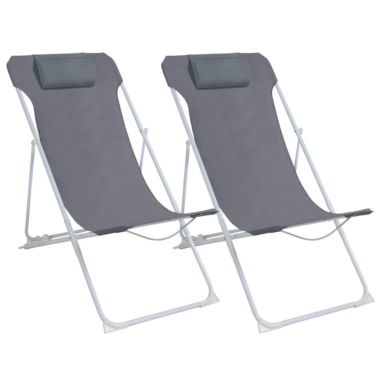 Pack de 2 Hamacs Pliants 3 Positions avec Coussin Gris 56x94x94cm ...