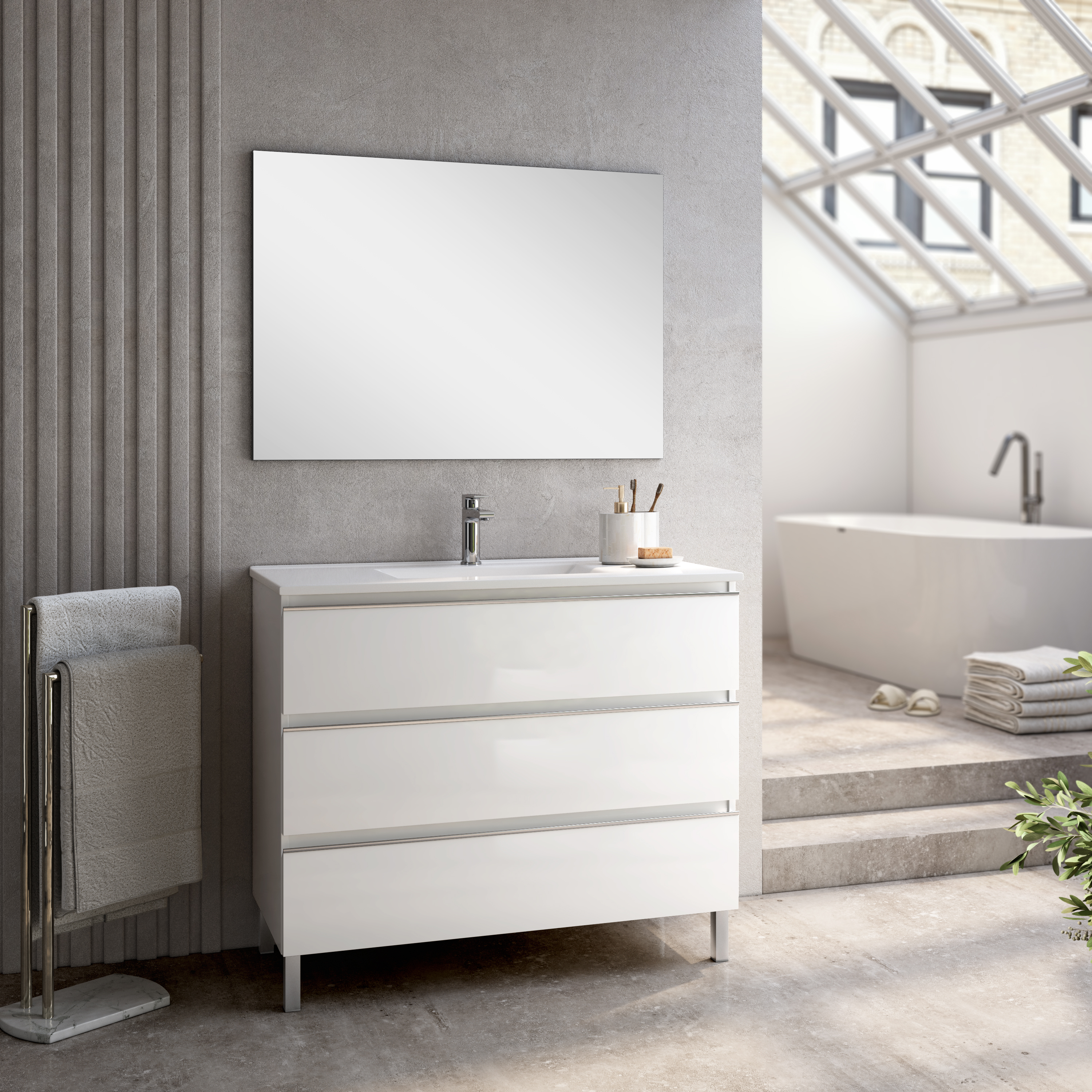 EGORE Meuble de salle de bain avec lavabo ROMA 3 Tiroirs Blanc laqué ...