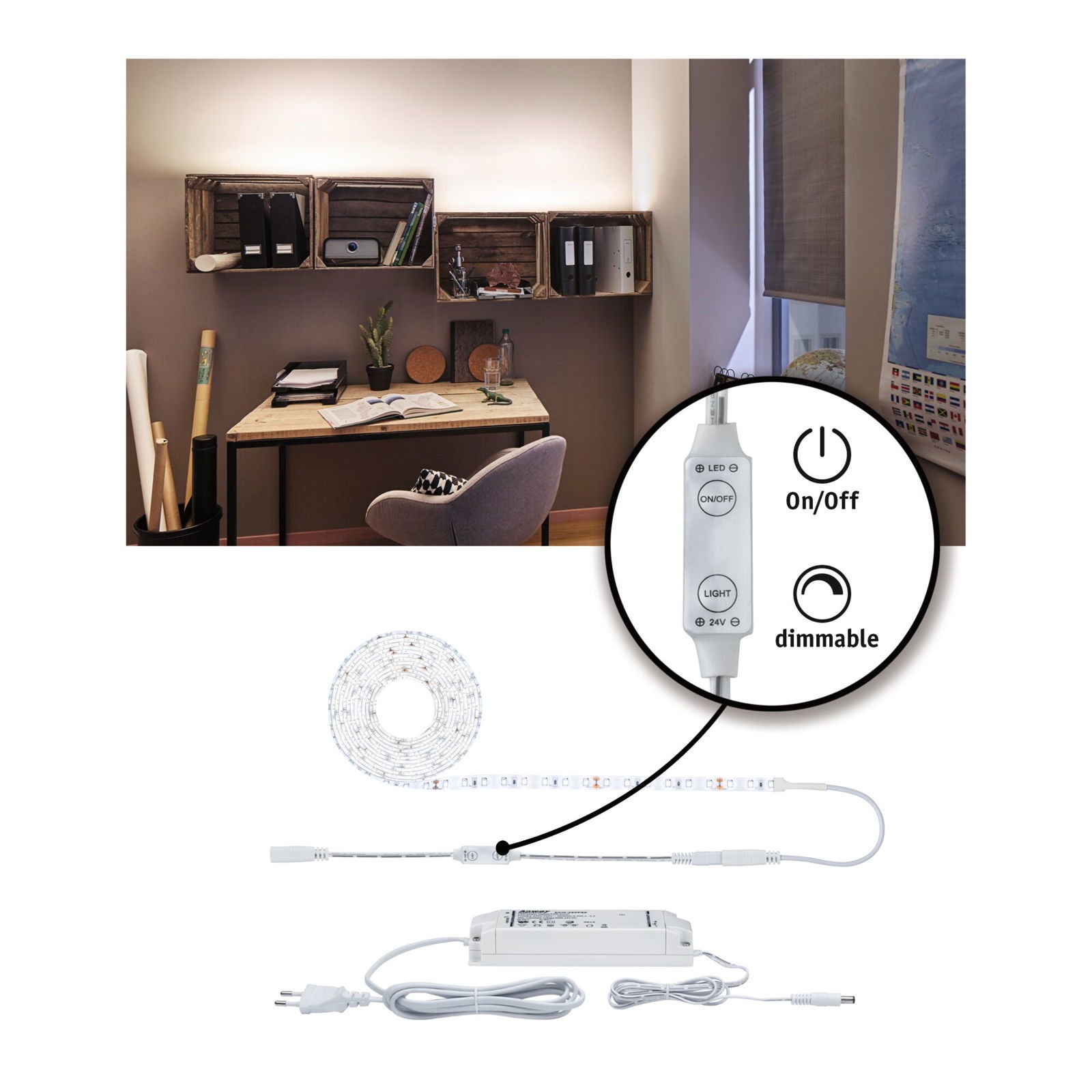 SimpLED Power Strip LED Blanc neutre avec Dimm/Switch Kit complet 3m ...