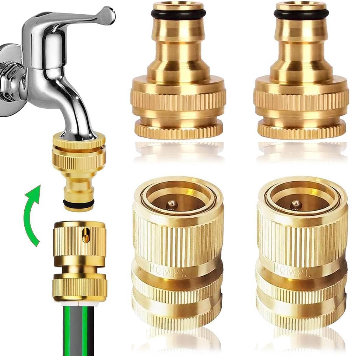 Lot de 2 paires de tuyaux d'arrosage 2 en 1 1/2" et 1,9 cm 2 en 1 Connecteur rapide en laiton ...