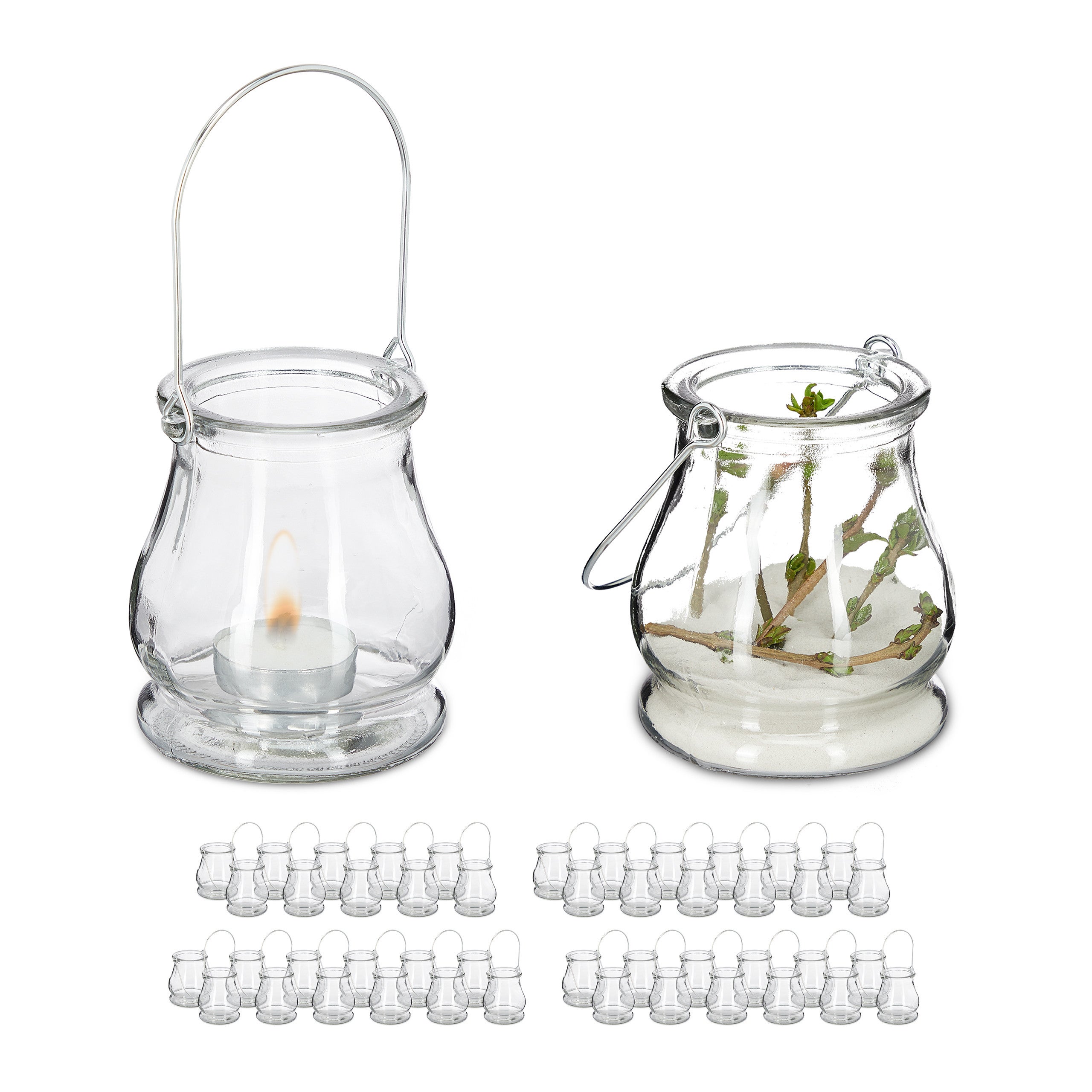 Photophores à suspendre, lot de 48, en verre, avec anse, pour intérieur ...