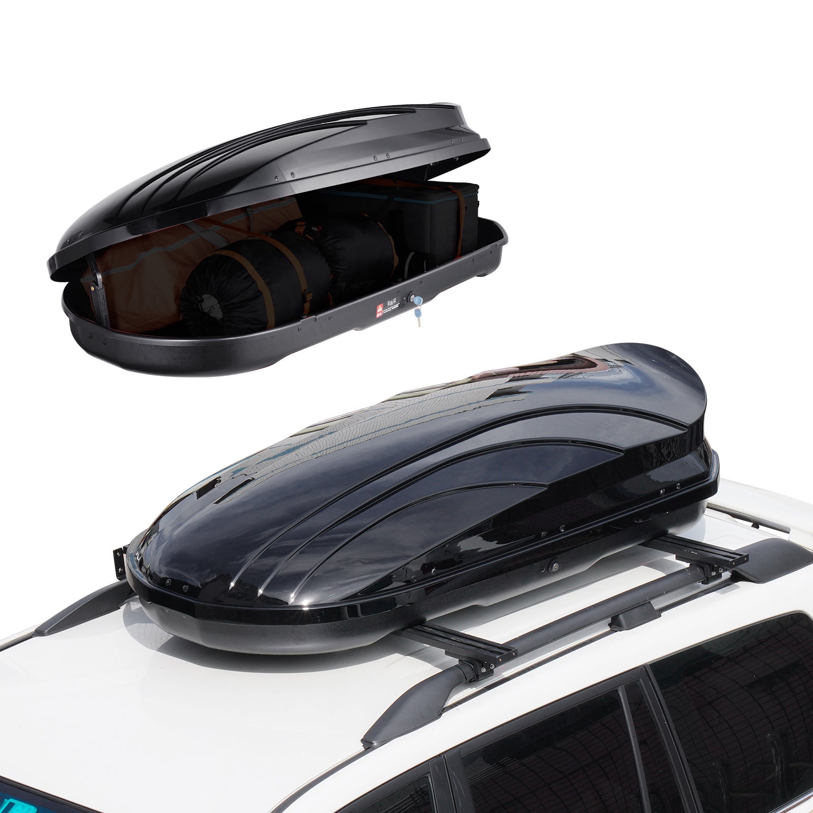 VEVOR Box da tetto per auto, 11 piedi, ABS, doppia apertura, 2 cinghie ...