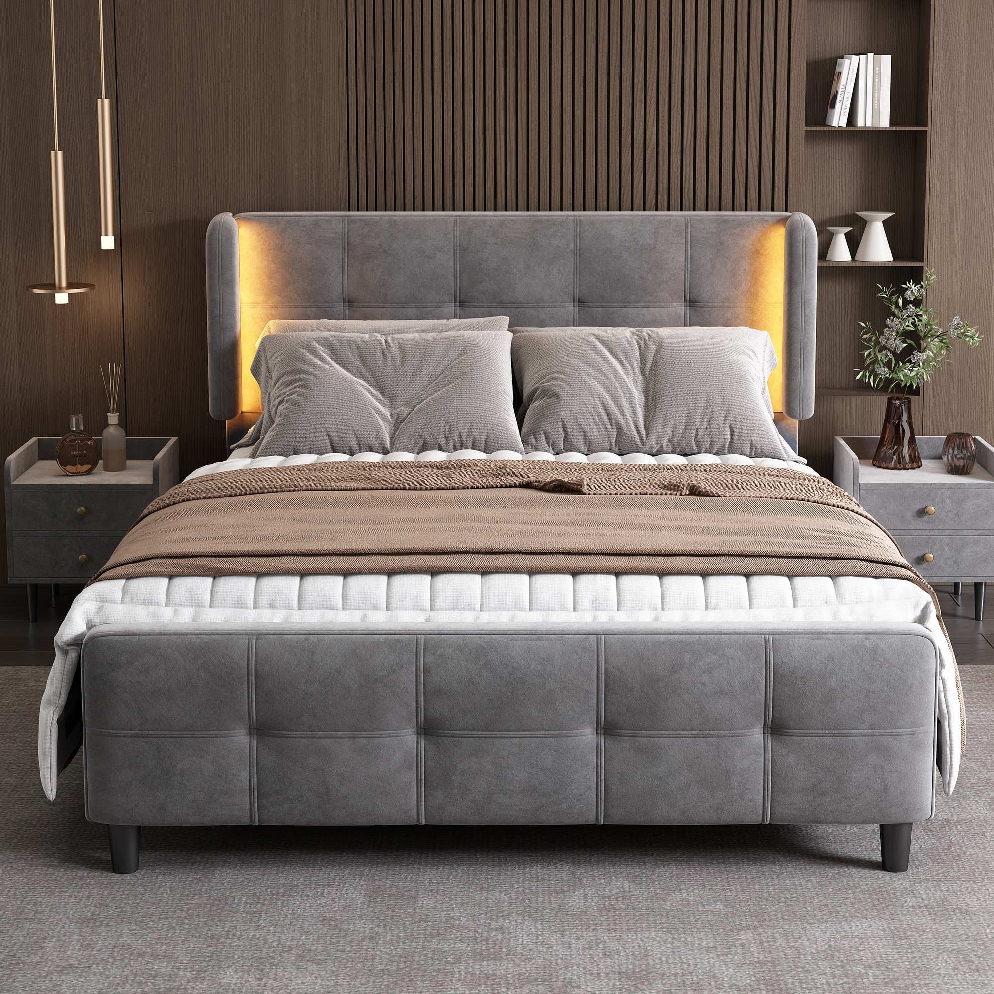 Cama doble 140 x 200 cm - Con LED de 16 colores - Cabecero y piecero ...