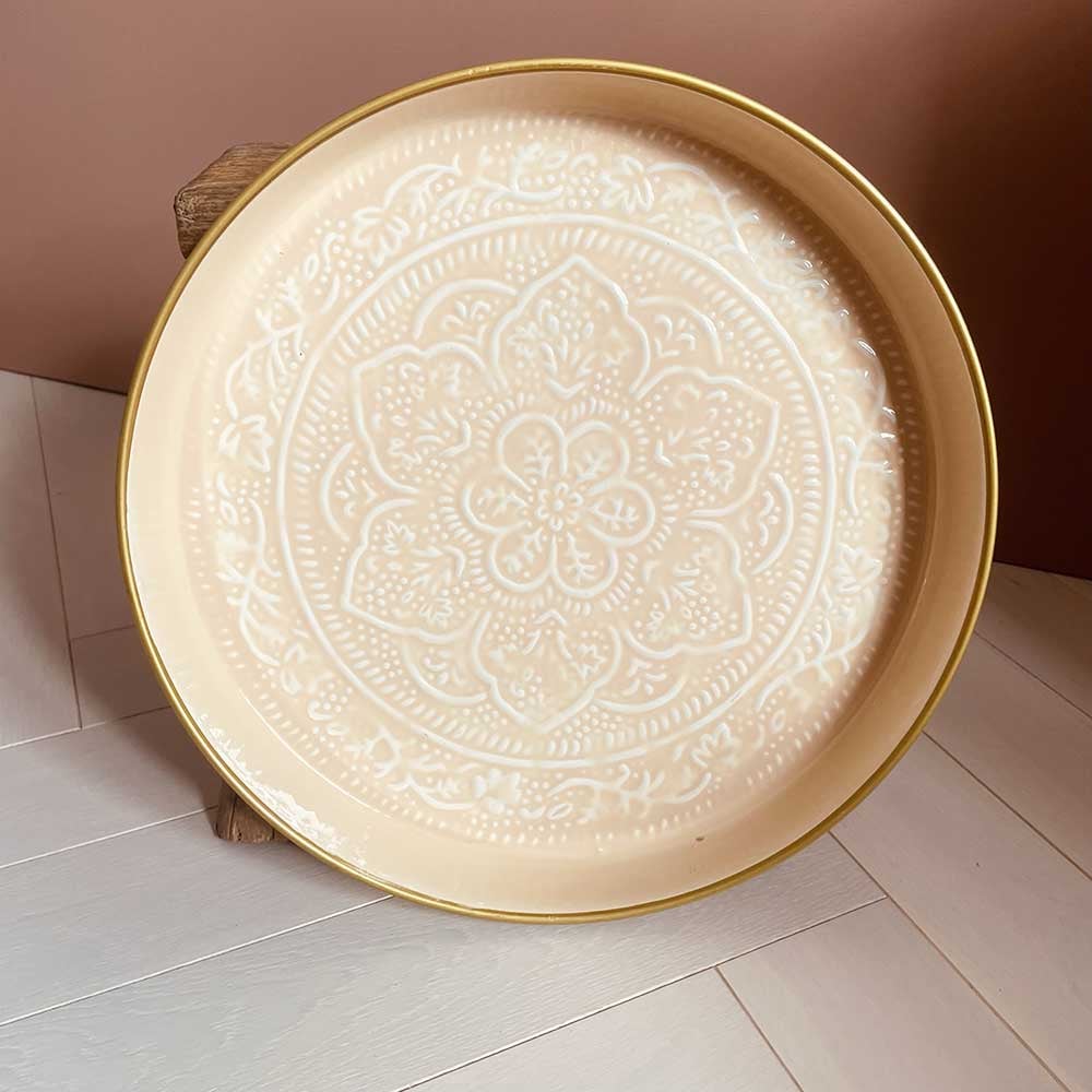 Plateau rond en métal émaillé coloris nude D35cm | Leroy Merlin