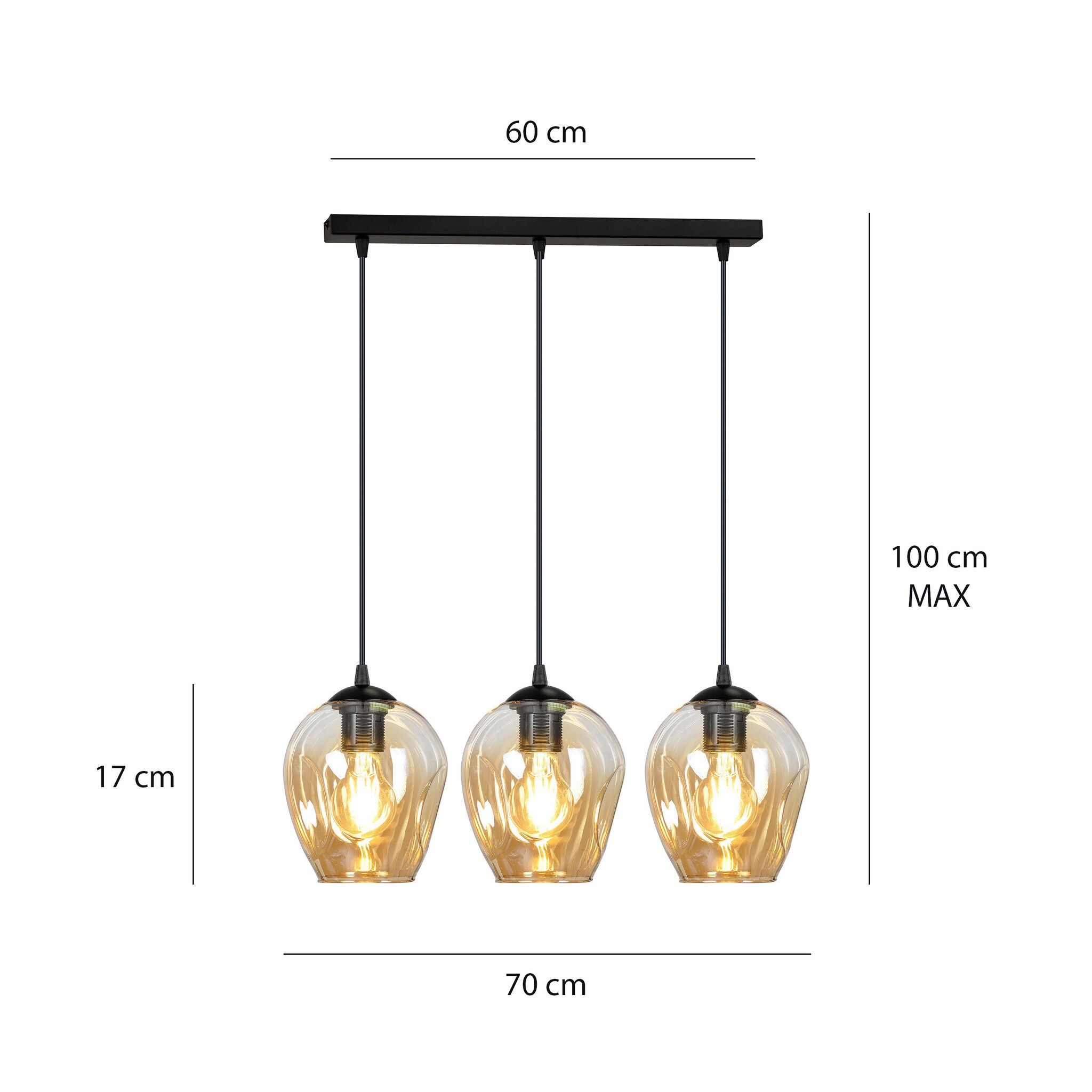 Lampe à suspension Nokia longue 3L en verre ambré 3x E27 | Leroy Merlin