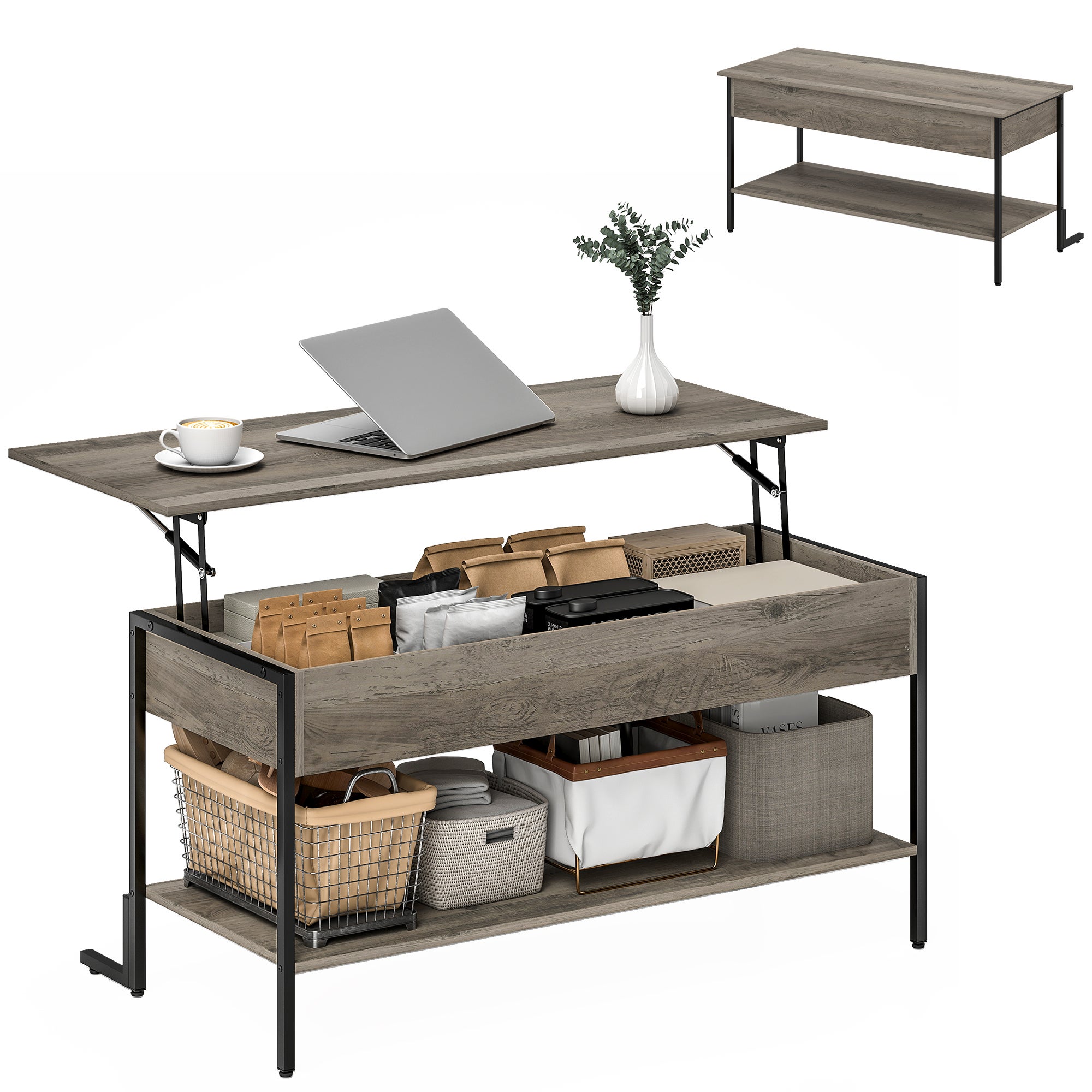 Table basse avec plateau relevable, table de salon avec compartiment ...
