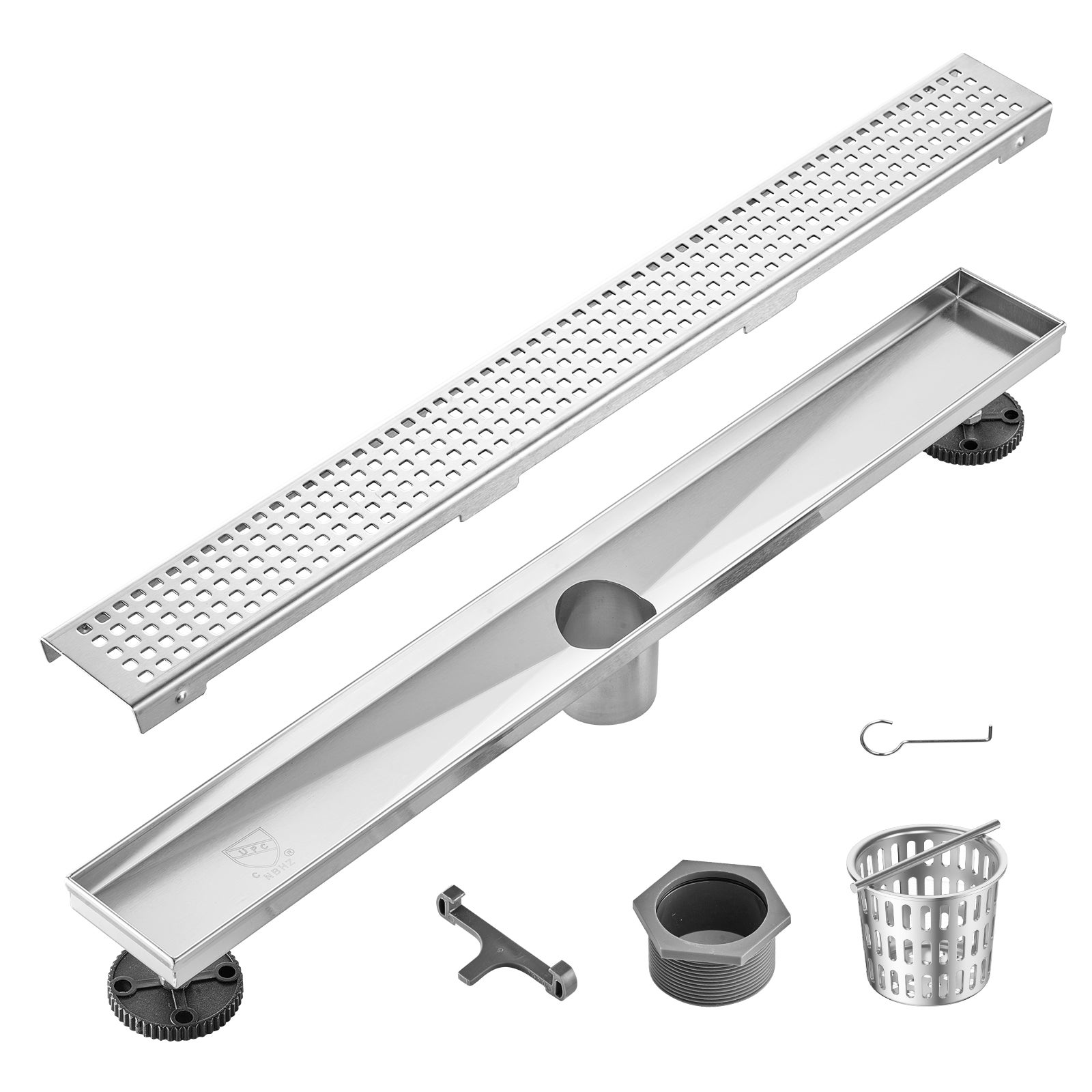 VEVOR Desagüe de ducha lineal de 610 mm con rejilla de patrón cuadrado ...