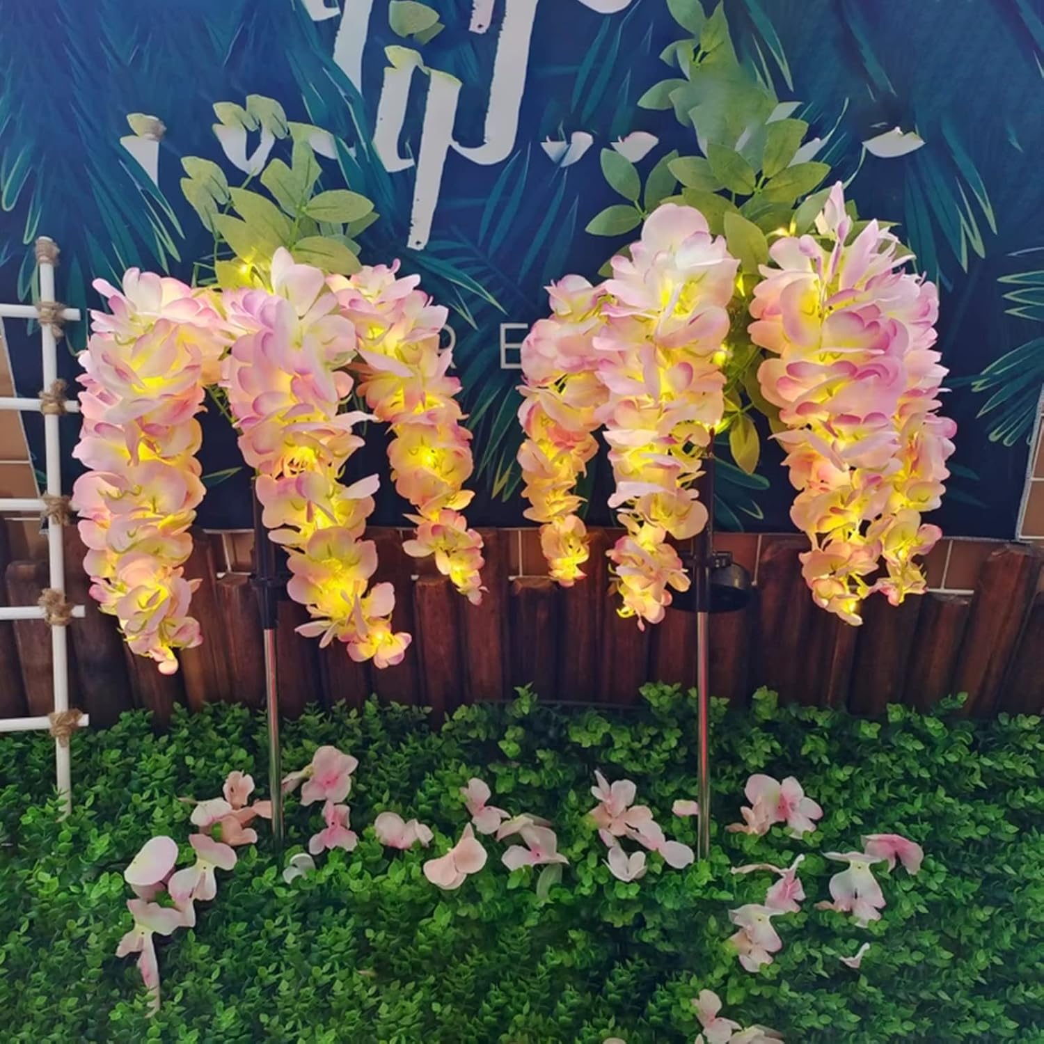 Lot de 2 lampes solaires d'extérieur en forme de fleur de glycine pour ...