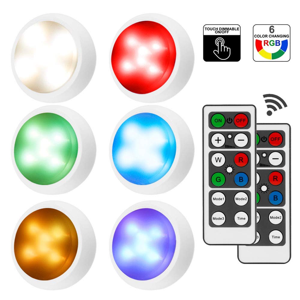 Luz de armario,lámpara LED inalámbrica RGB de 6 colores,4/16 colores ...
