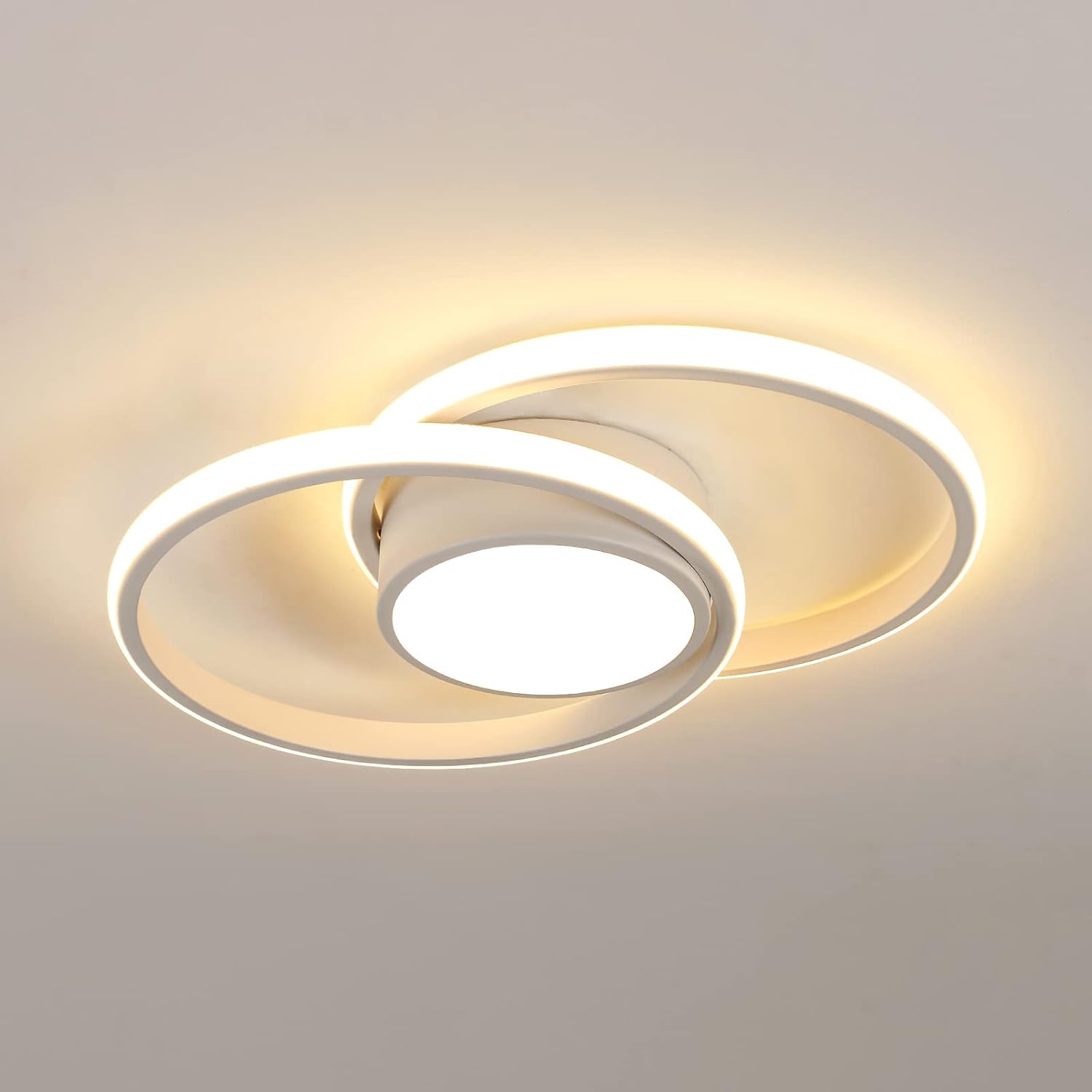 GOECO Lámpara de techo LED de aluminio de 39 W con doble círculo blanco ...