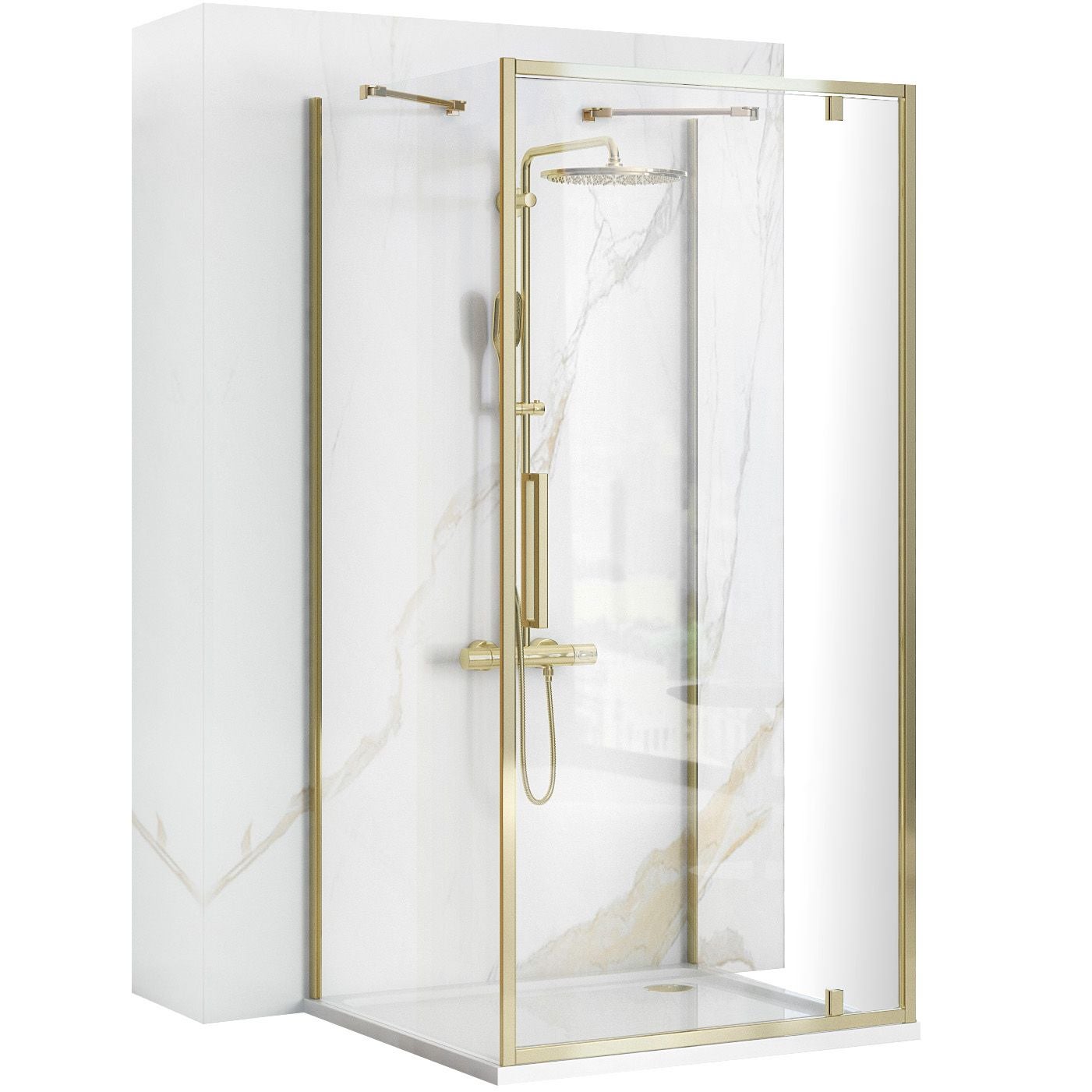 CABINA DE DUCHA MURAL REA RAPID SWING 90X100 GOLD | Leroy Merlin