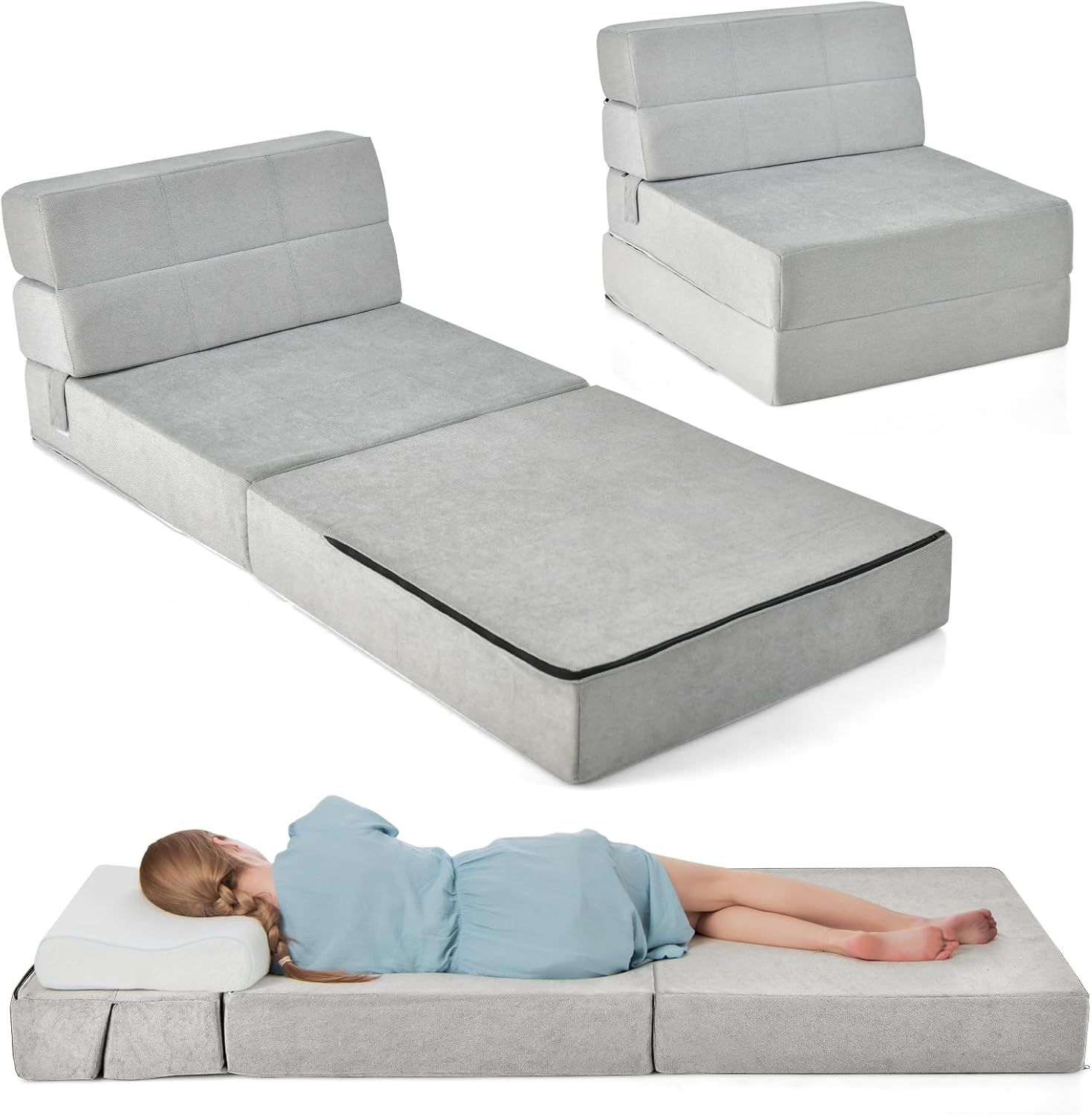 Sofá Cama Plegable 3 en 1, Sofá de Suelo con Funda Extraíble y Lavable, Colchón Plegable de ...