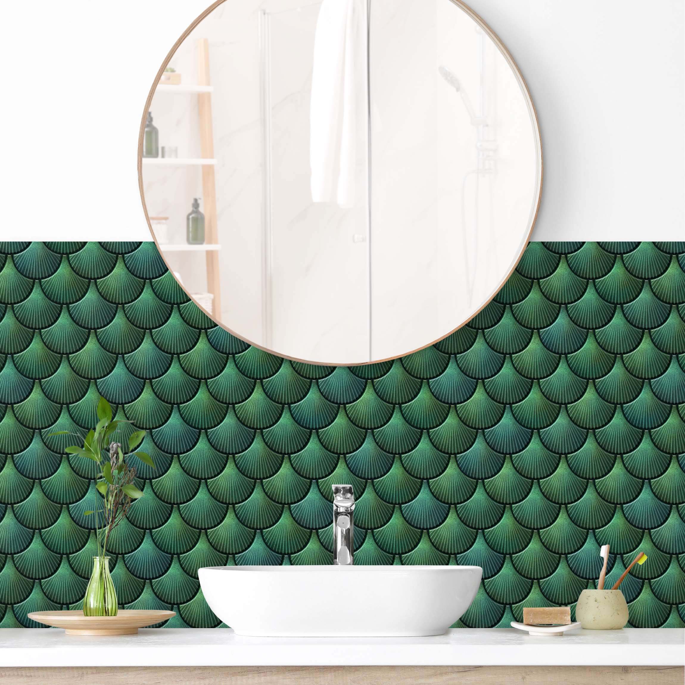 Panneau mural pour salle de bain - Carreaux coquillage effet céramique ...