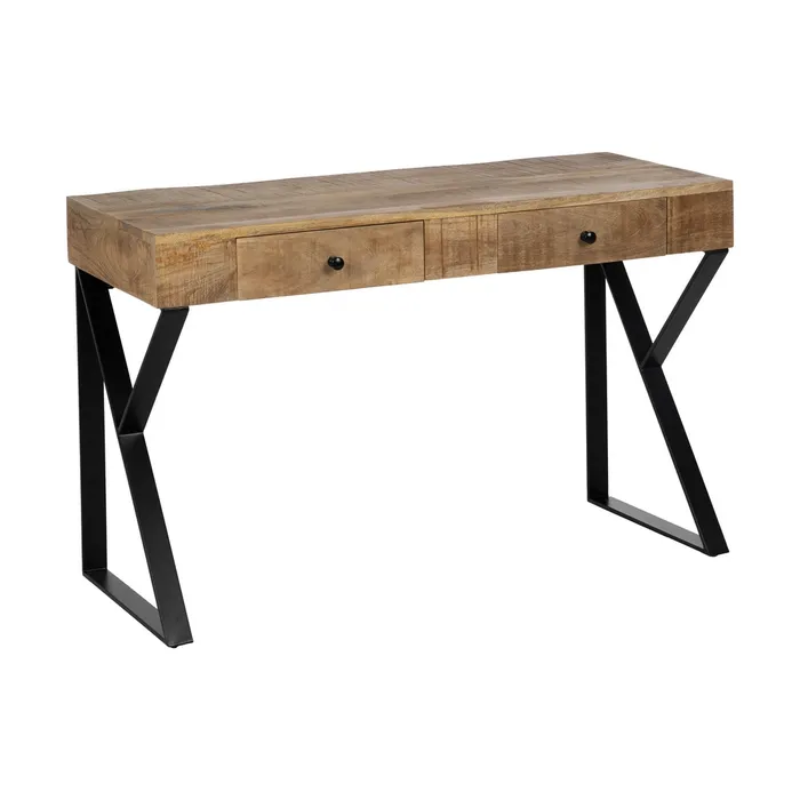 Bureau secrétaire FLORENSIS bois manguier massif pieds métal noir ...