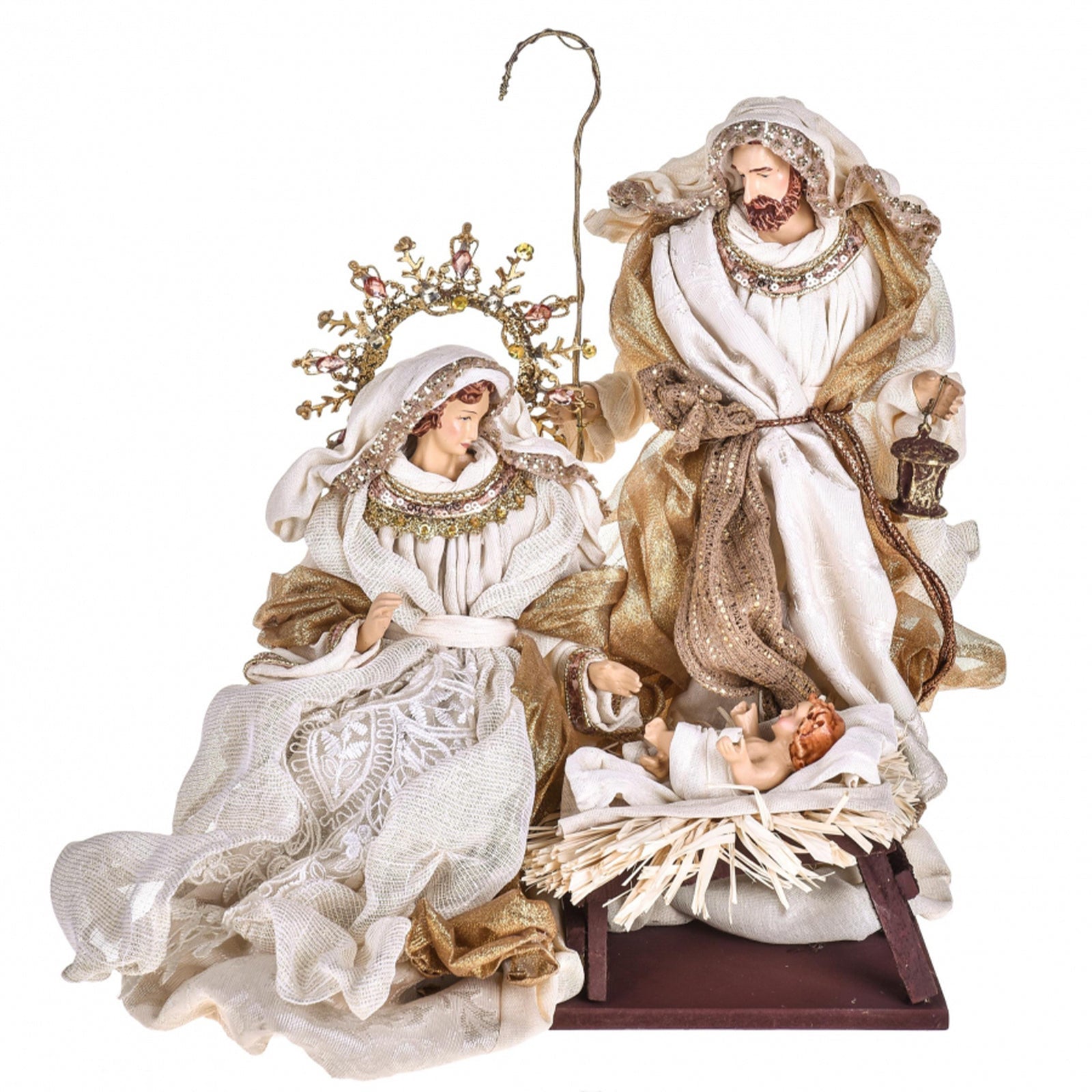Statues de la crèche complètes avec vêtements en tissu Champagne h 36 ...