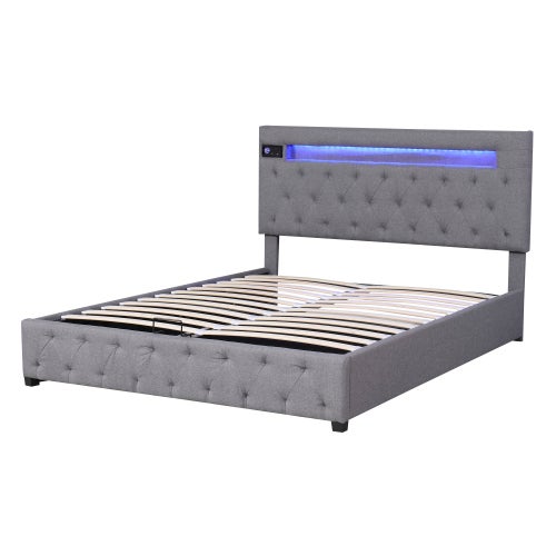 Cama doble acolchonada, cama familiar, cama plataforma con USB, lector ...