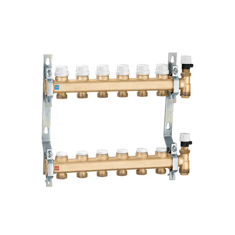 CALEFFI 662 Gruppo Collettore Con Valvola Di Intercettazione Diam.1"F 7 Derivazioni Diam.3/4"M ...