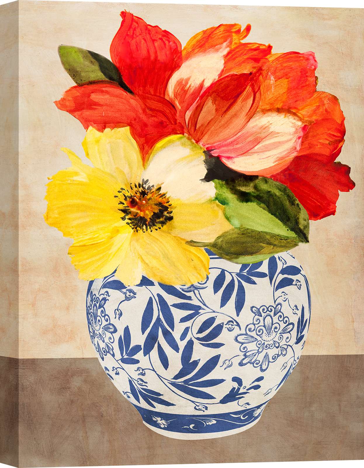 Peinture de fleurs - impression sur toile - Anna Borgese, Vase italien ...