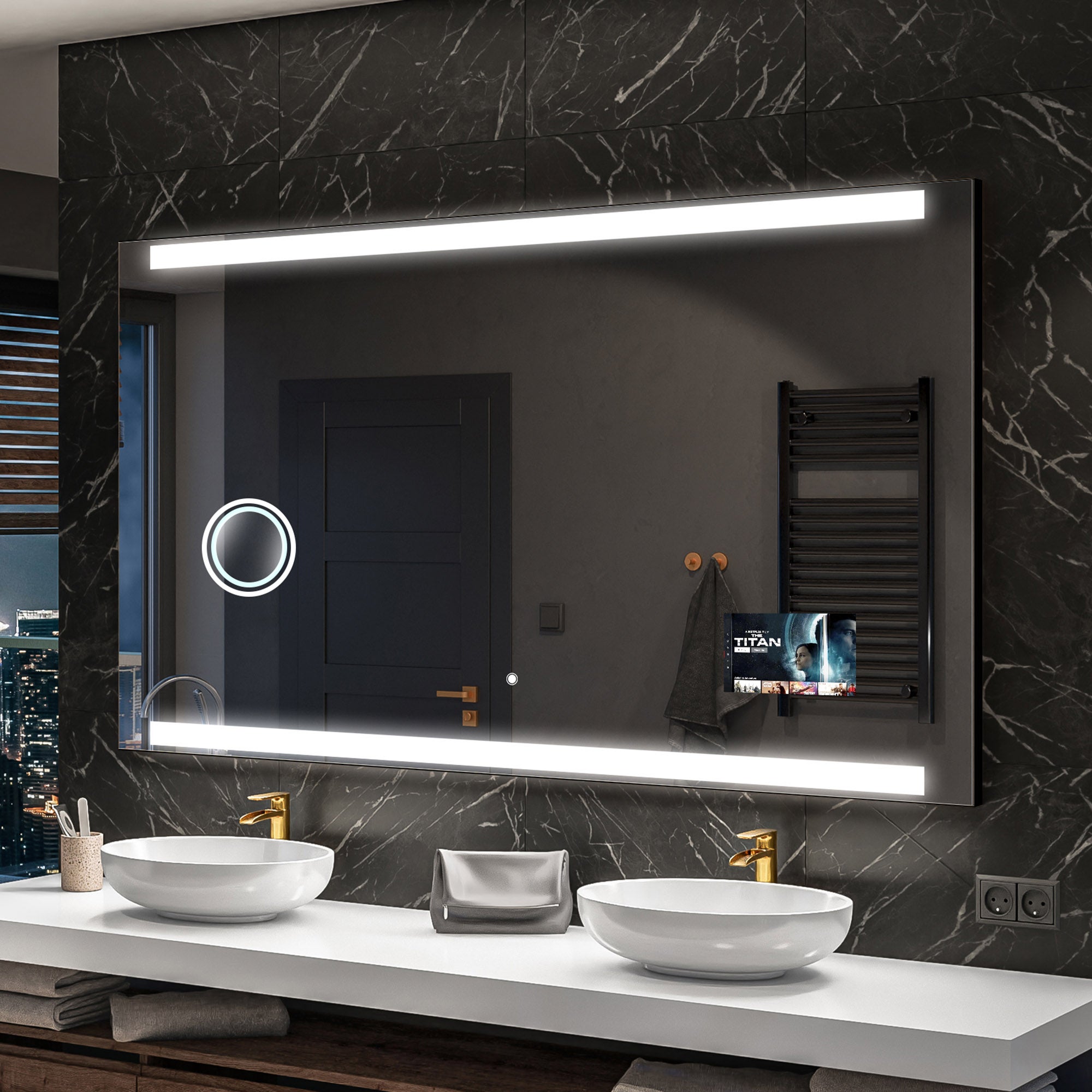 Miroir led salle de bain SMART (130x90cm) LED Lumineux Miroir avec ...