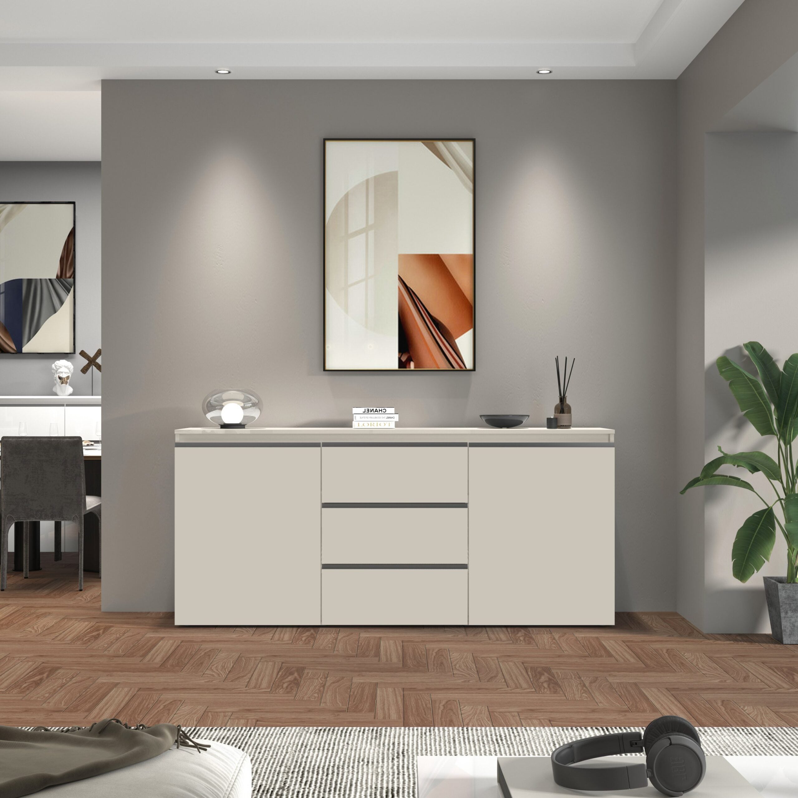 Credenza Magic 2 ante e 3 cassetti cashmere 180x40x80 cm | Leroy Merlin