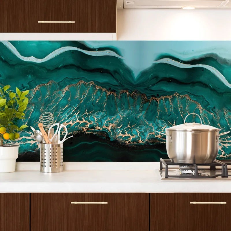 Salpicadero de cocina de aluminio - efecto mármol azul - 360 x 50 cm ...