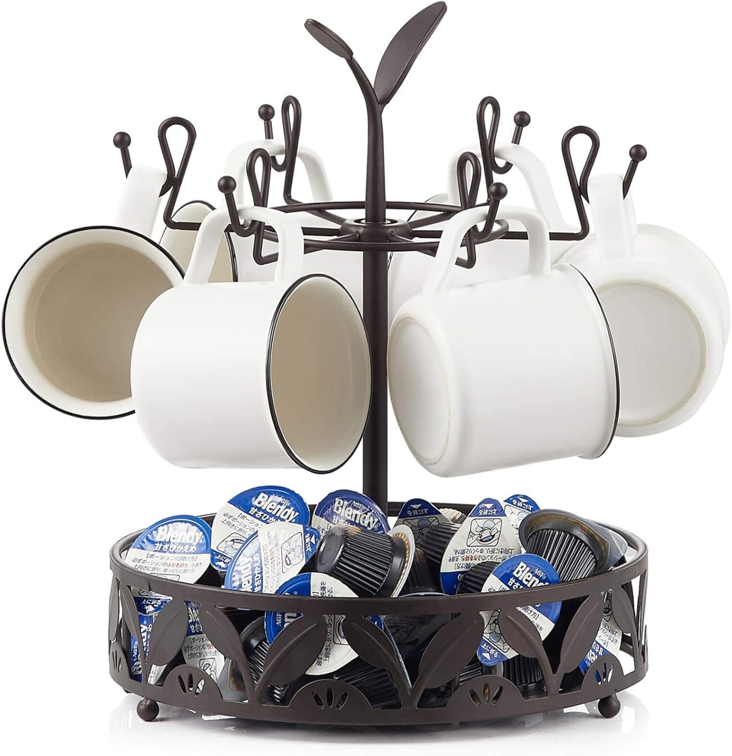 Porte-tasses à café avec panier de rangement pour sachets de café ...