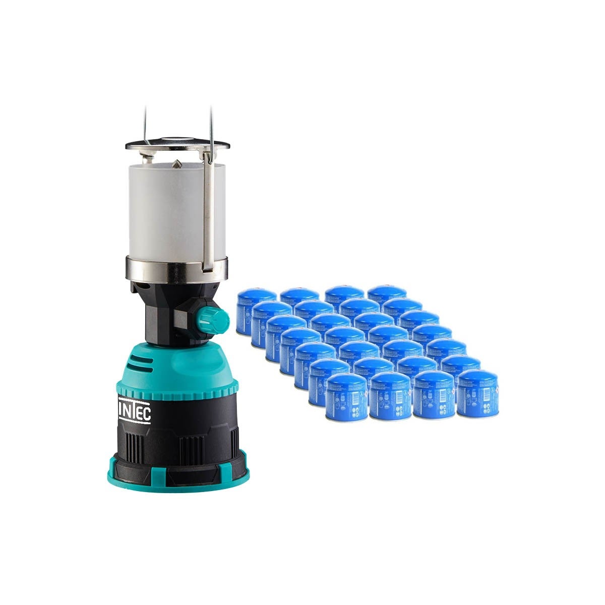 Lámpara de gas 450W piezo carcasa ABS INTEC linterna camping + 28 ...