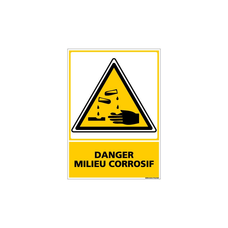 Panneau DANGER MILIEU CORROSIF (C0607) 150 x 210 mm Matière PVC | Leroy ...
