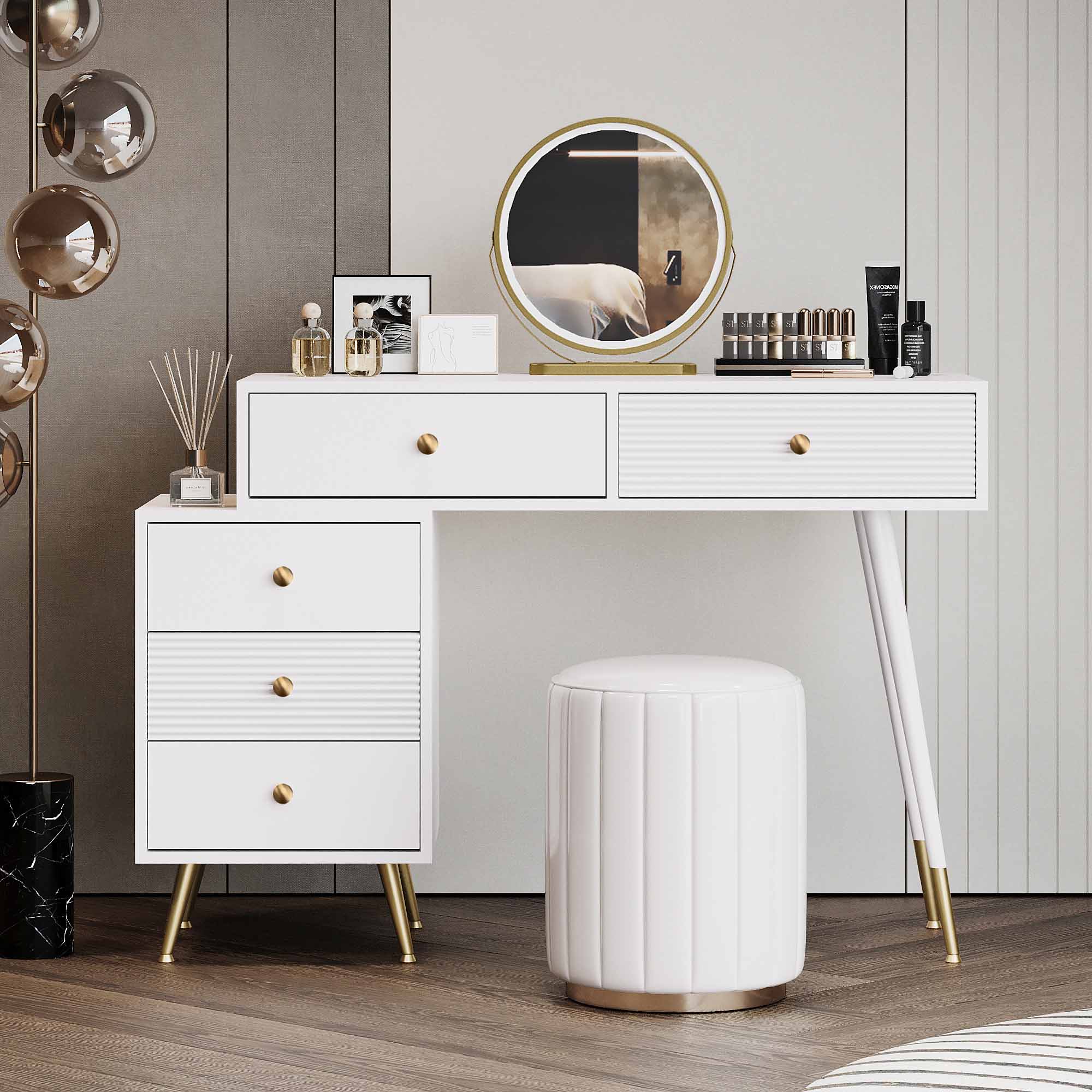 Set de coiffeuse avec éclairage LED et miroir, avec armoires latérales ...