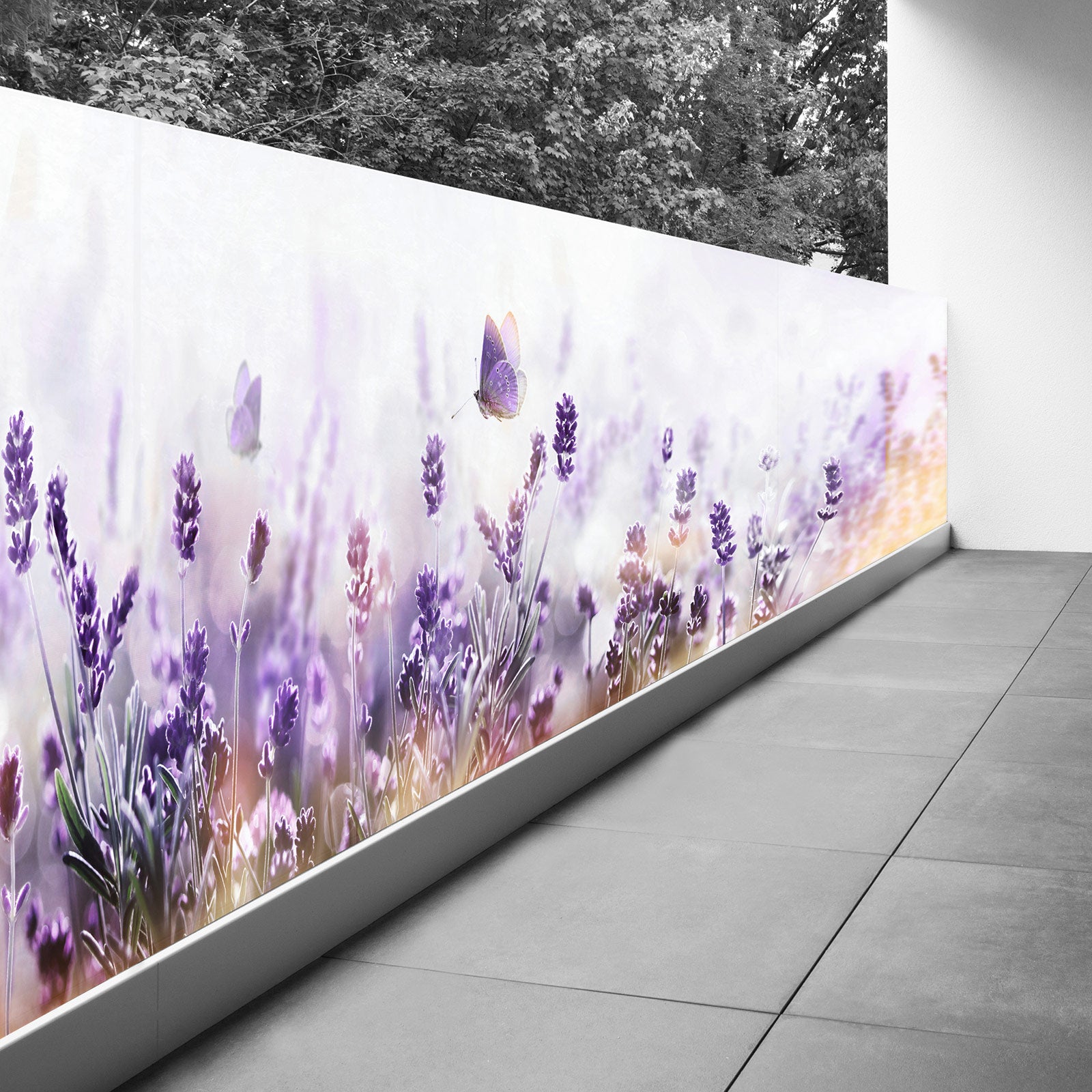 Brise vue Trompe l'oeil - 100x425 cm - Lavandes - Bâche 100% d ...