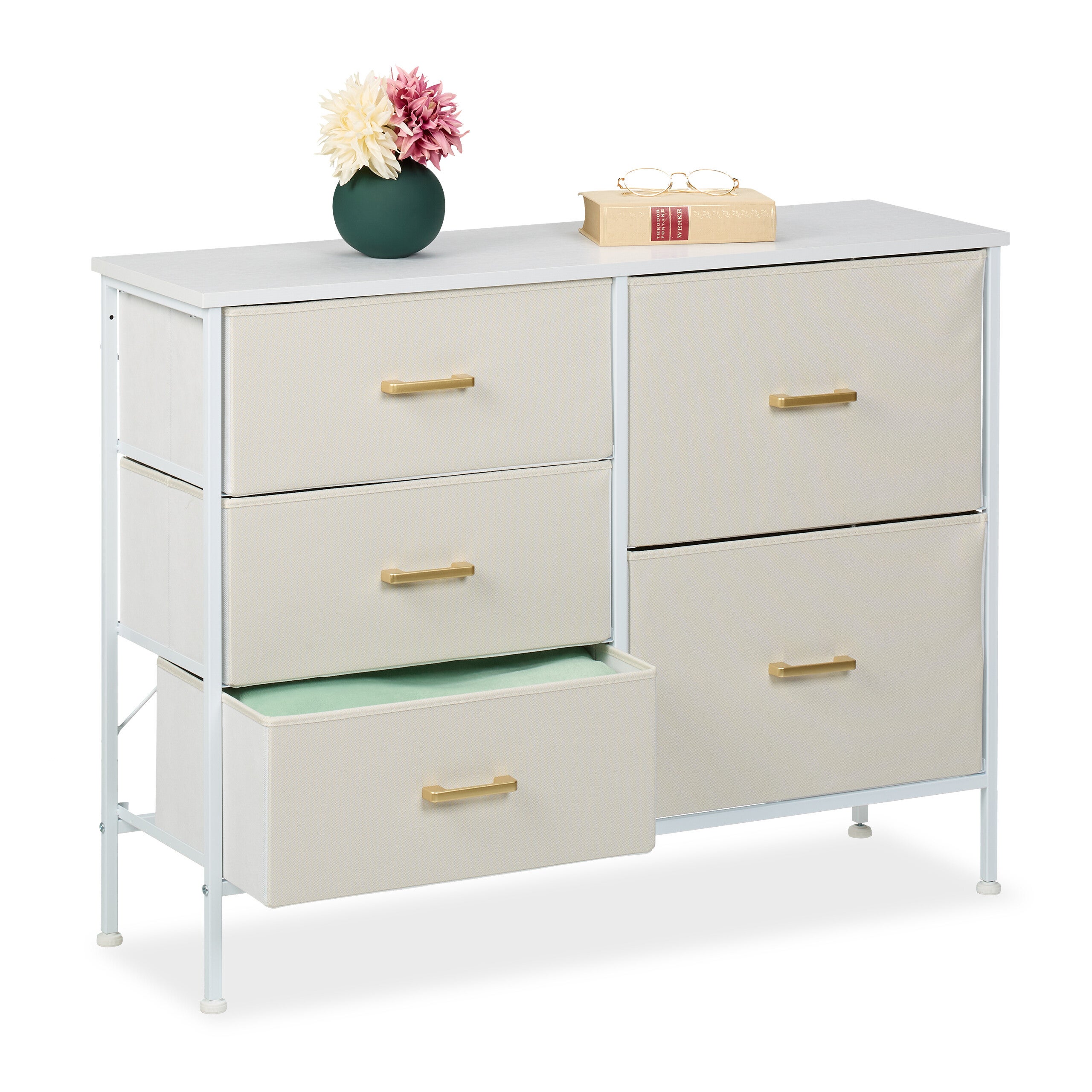 Relaxdays Commode à 5 tiroirs, HLP : 76 x 100 x 31 cm, meuble de ...