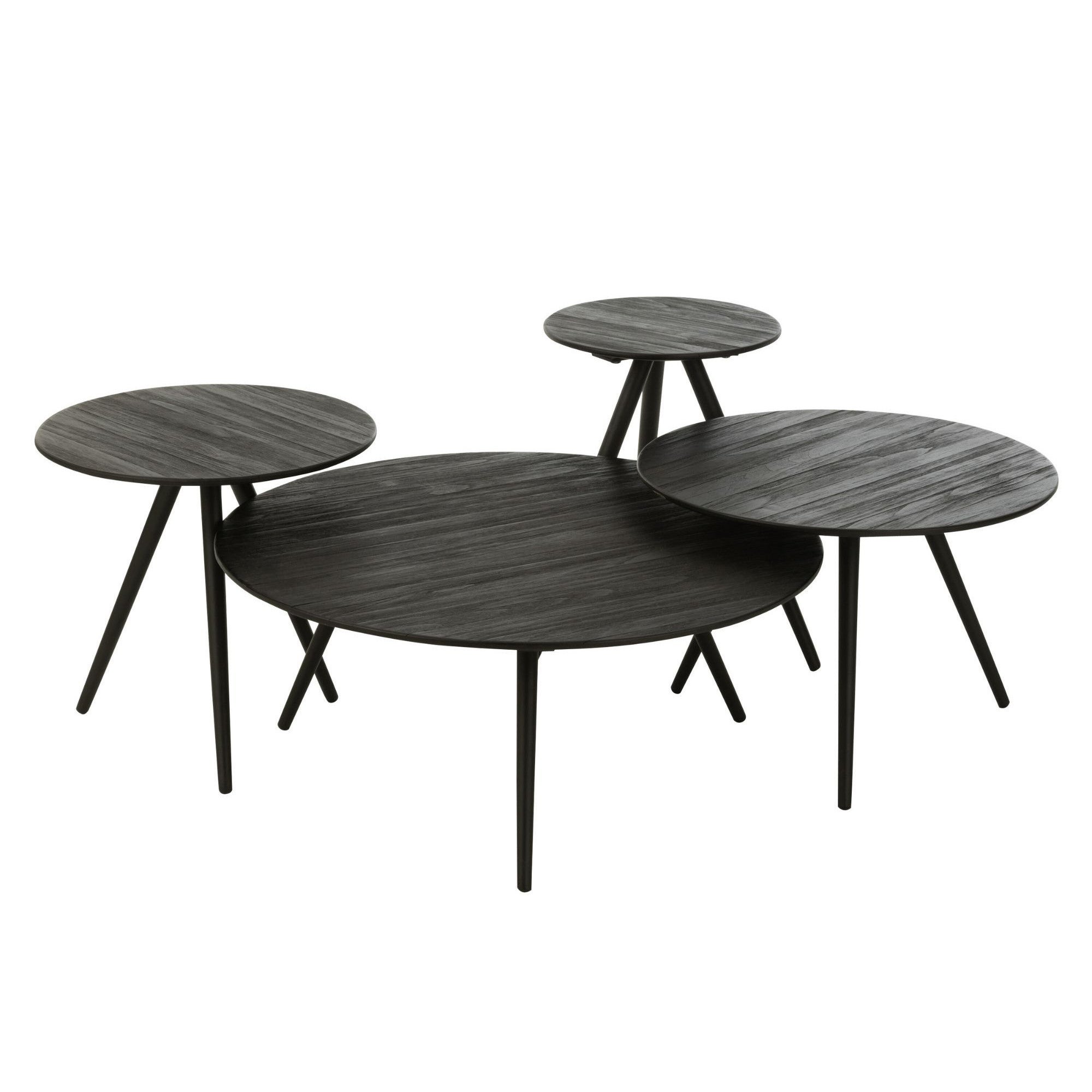 Tables basses gigognes rondes en teck recyclé et métal (set de 4 ...