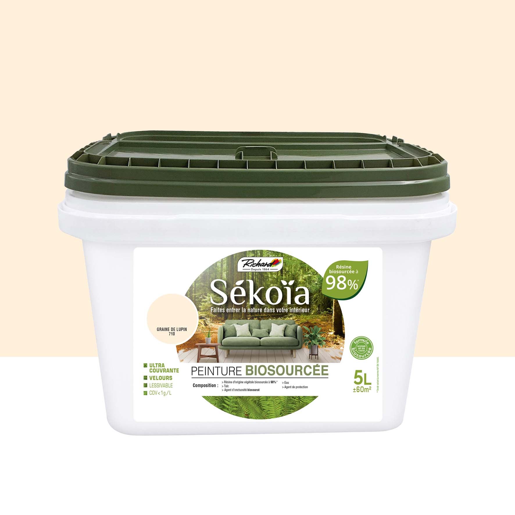 Peinture biosourcée Sékoia Richard graine de lupin velours 5 l | Bricoman