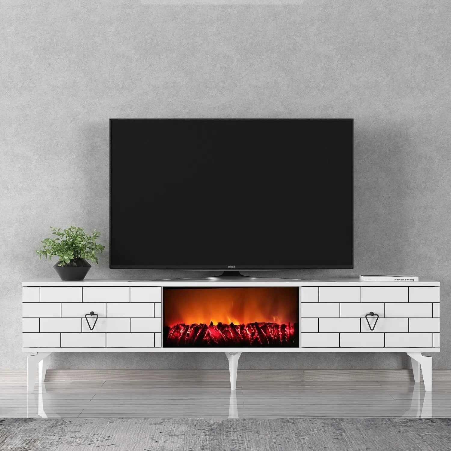 Mueble TV Varna Fireplace Blanco | Leroy Merlin