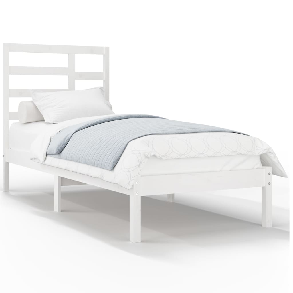 Lit simple | Lit adulte | Cadre de lit Blanc Bois massif 75x190 cm ...
