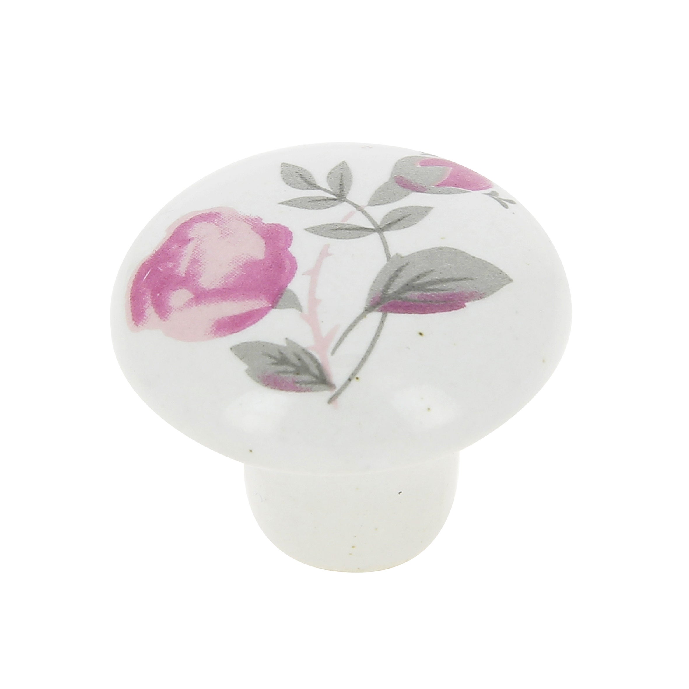 BOUTON PORCELAINE 0 32 FLEURS ROSES- Poignée & Cie | Leroy Merlin